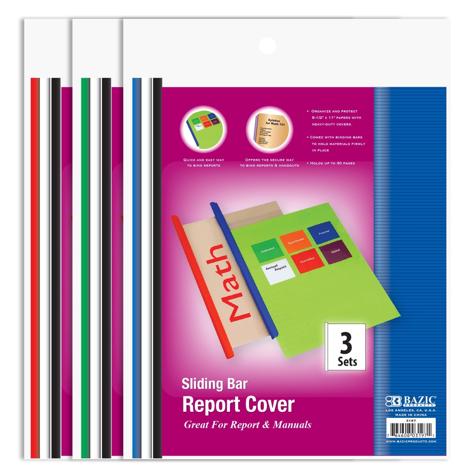 BAZIC Report Covers w/ Sliding Bar, Clear Front, Letter Size Plastic ...
