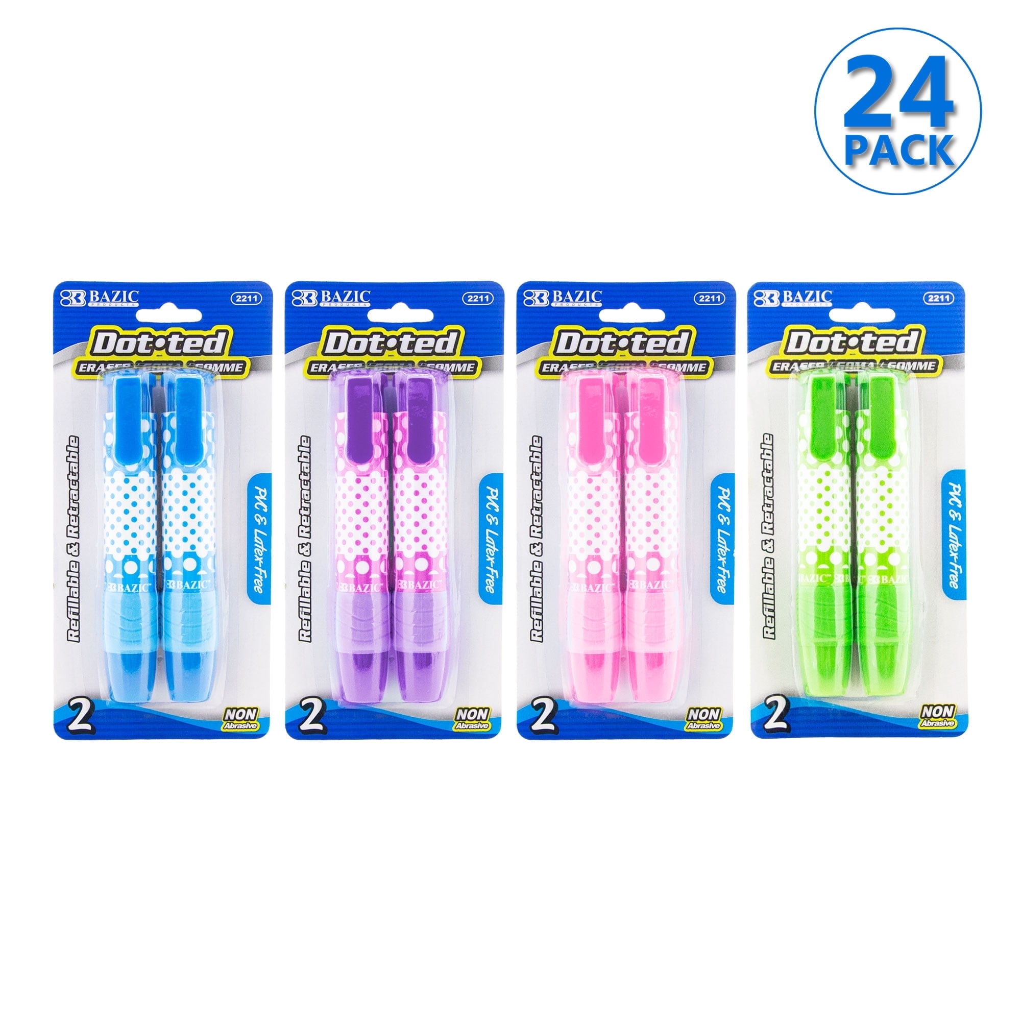 BAZIC Retractable Stick Erasers, Mechanical Pencil Eraser (2/Pack), 24 ...