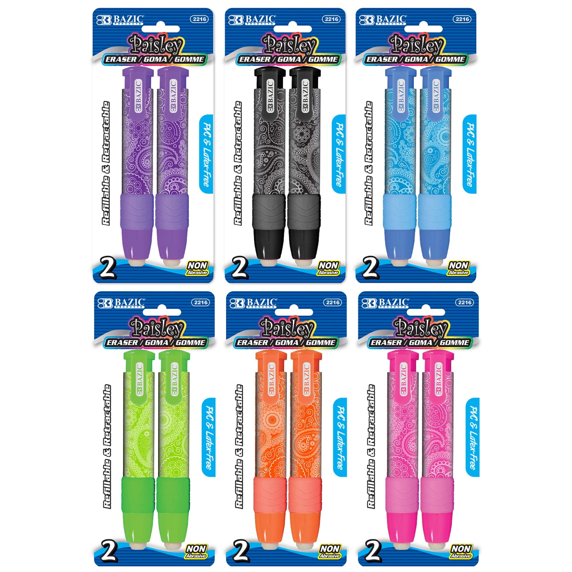 BAZIC Retractable Stick Erasers, Mechanical Pencil Eraser (2/Pack), 6 ...