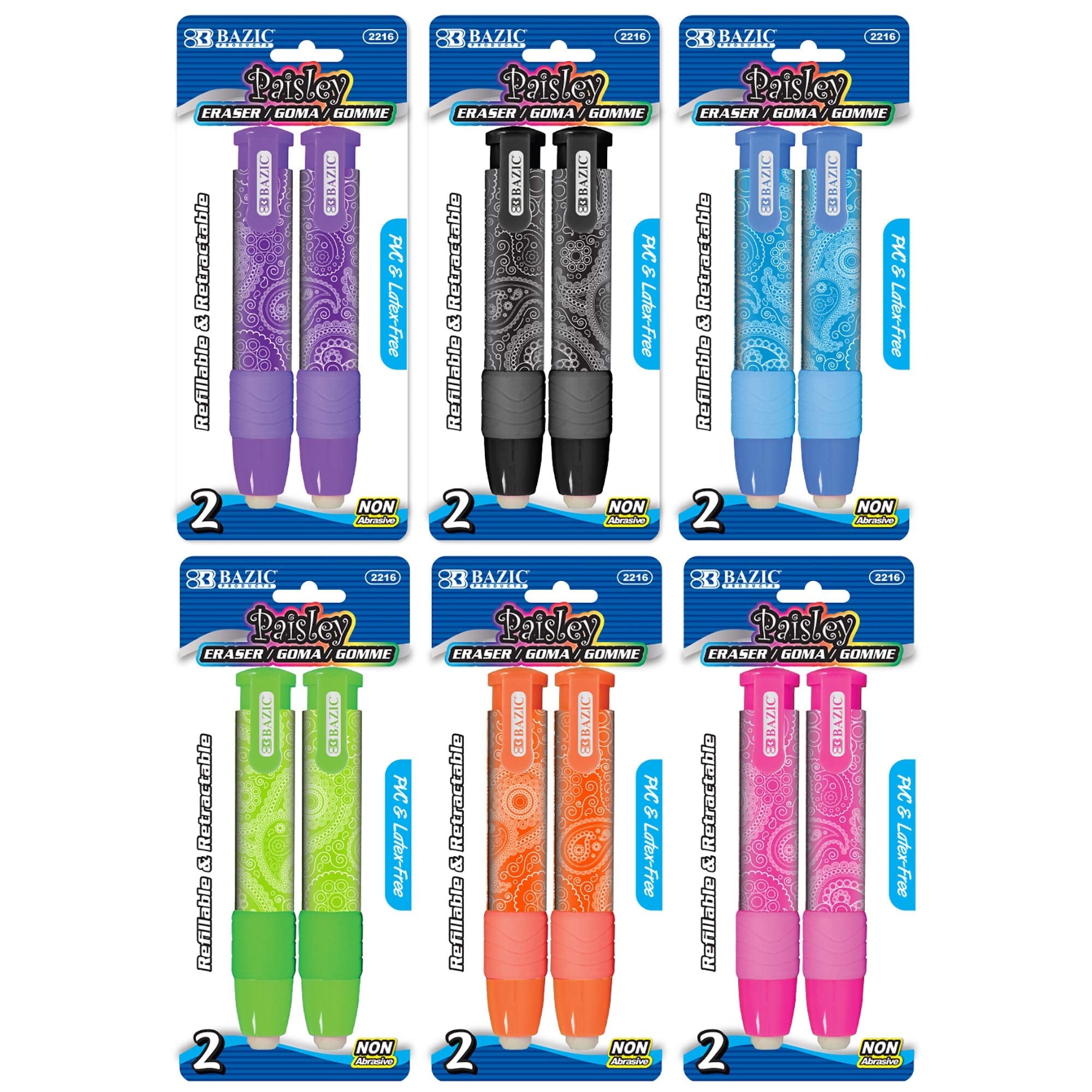 BAZIC Retractable Stick Erasers, Mechanical Pencil Eraser (2/Pack), 6 ...