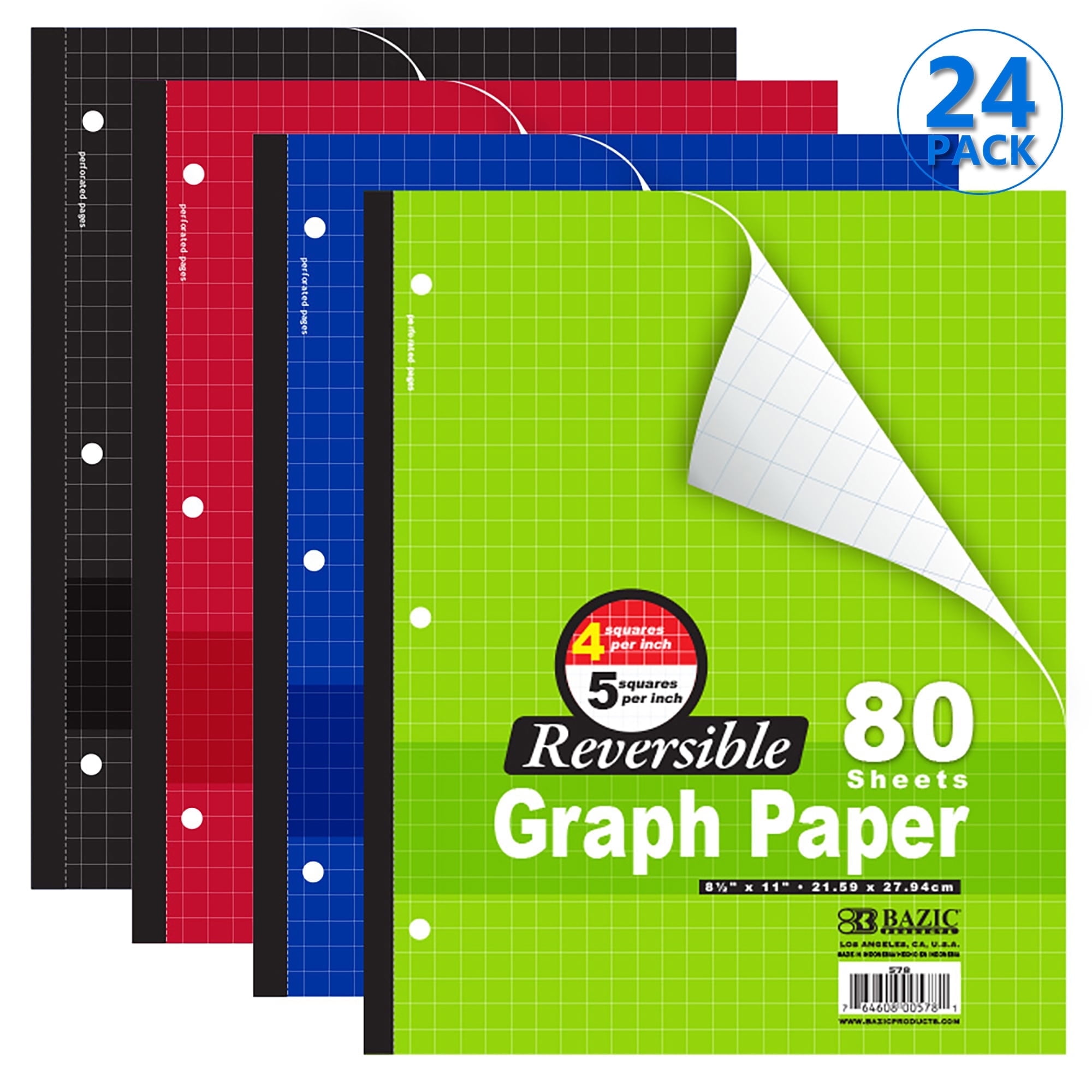 BAZIC Reversible 4"/5" Quad Ruled Notebooks 80 Sheets, 24-Pack ...