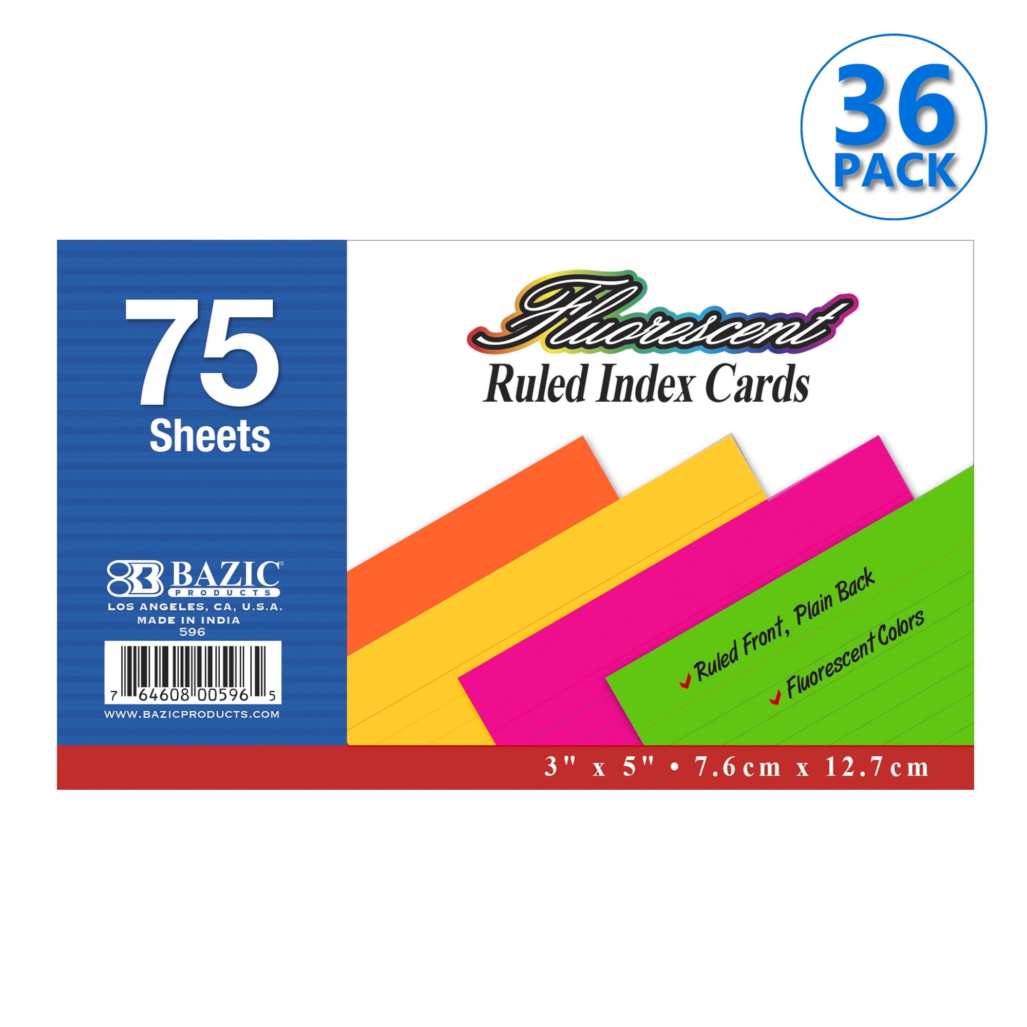 BAZIC Ruled Index Cards 3"X5" 2700 Count, Neon Ruled Lined Flashcards ...