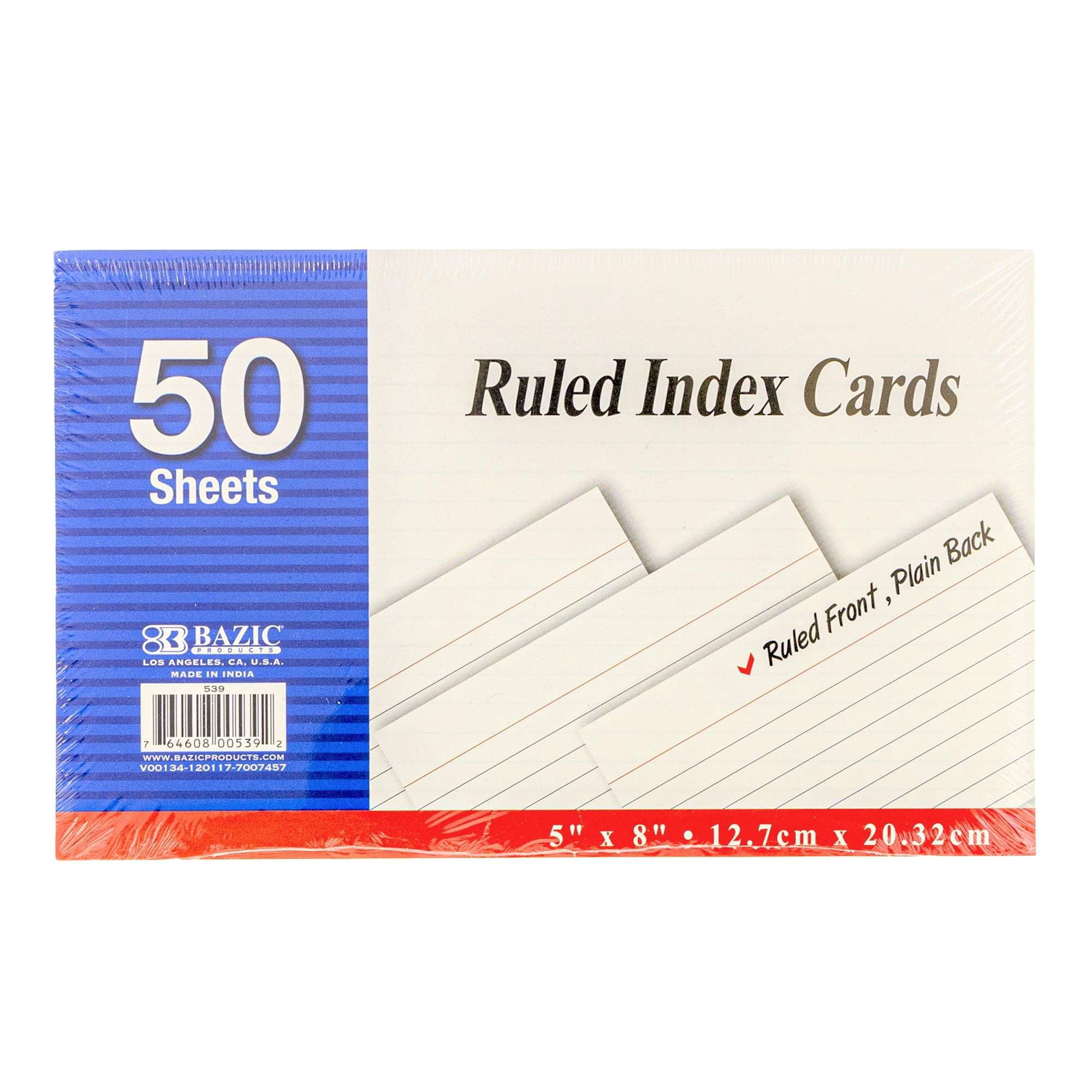 BAZIC Ruled Index Cards 5"X8" 50 Count, White Ruled Lined Flashcards ...