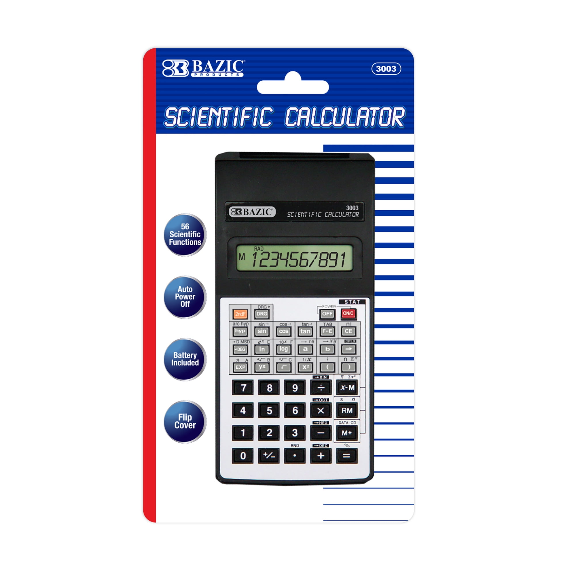 BAZIC Scientific Calculator 56 Function Flip Cover for Student ...