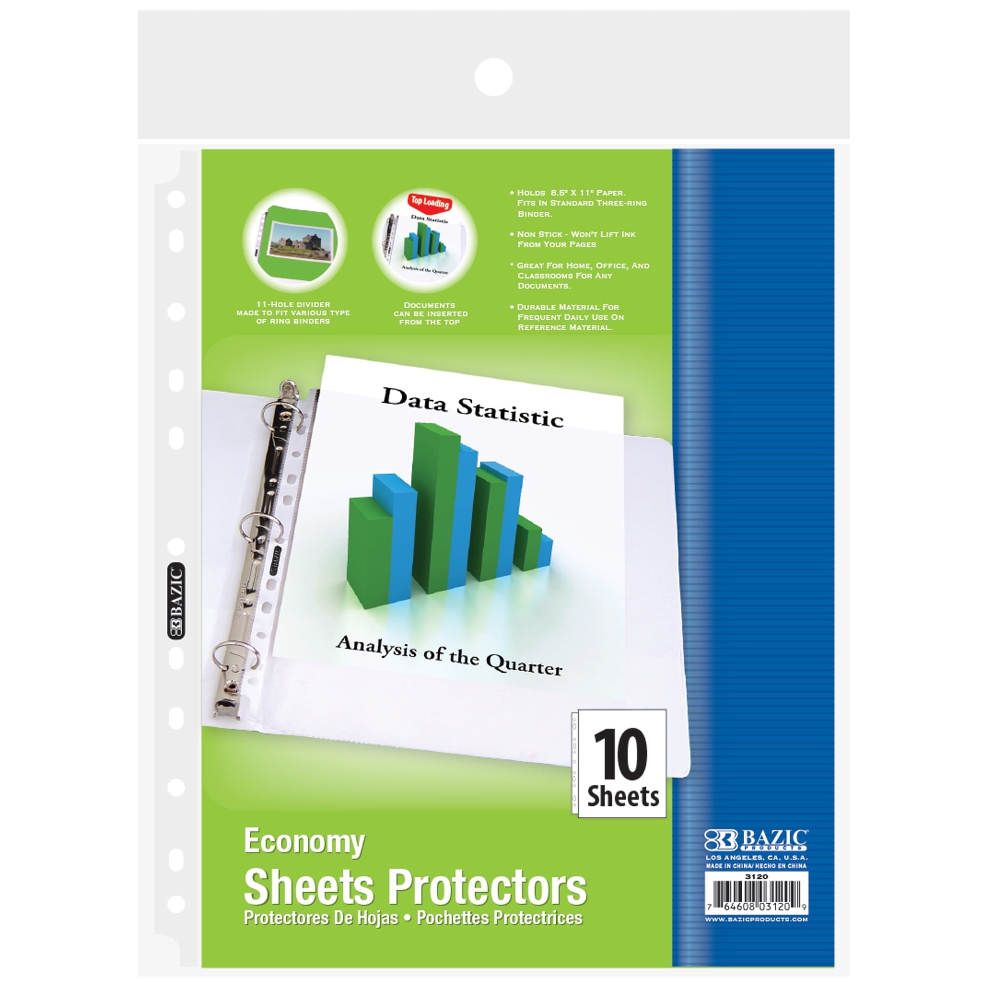 BAZIC Sheet Protectors Economy, 11 Hole Clear Plastic Sleeves Ring ...