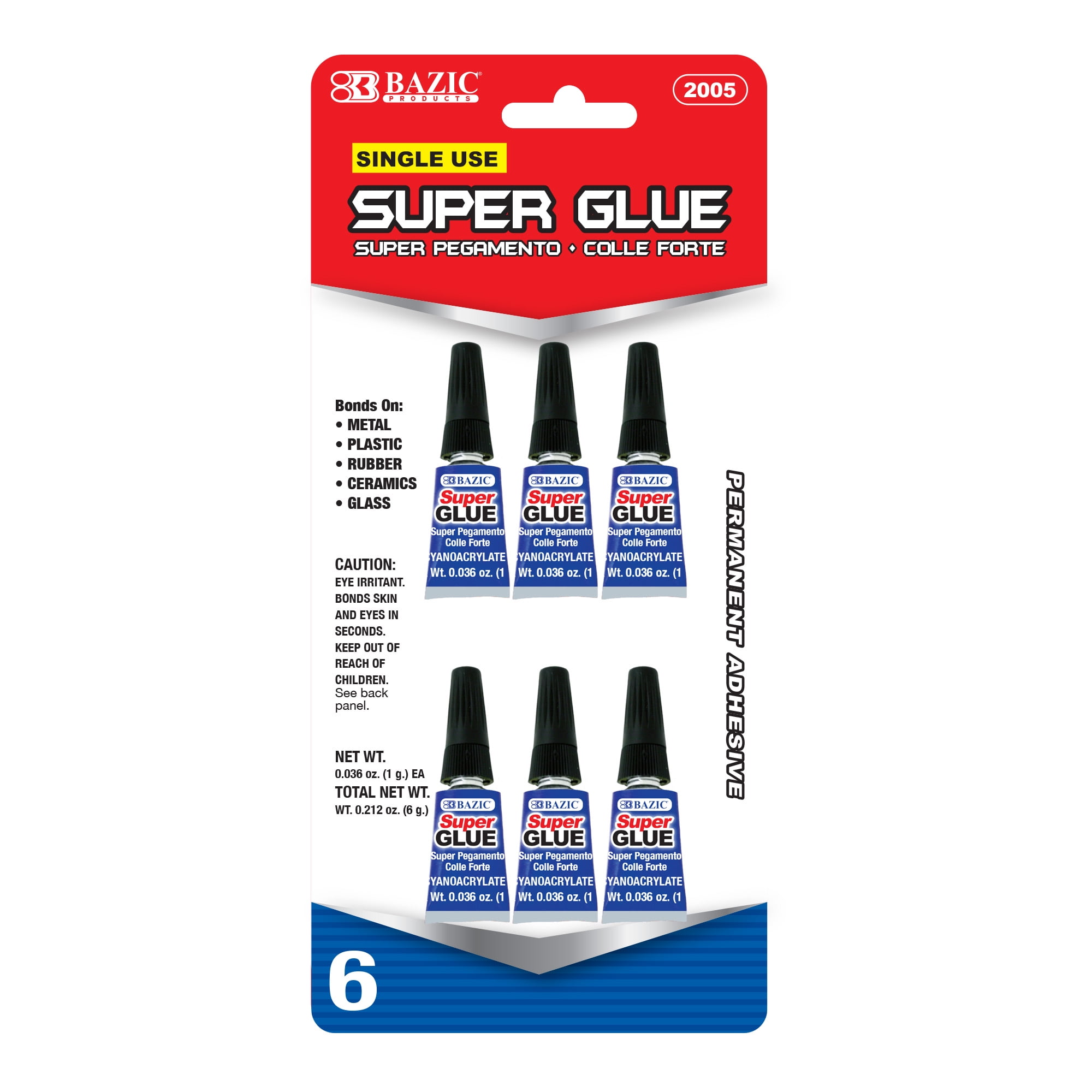 BAZIC Single Use Super Glue 1g/0.036 Oz, Clear Adhesive (6/Pack), 24 ...