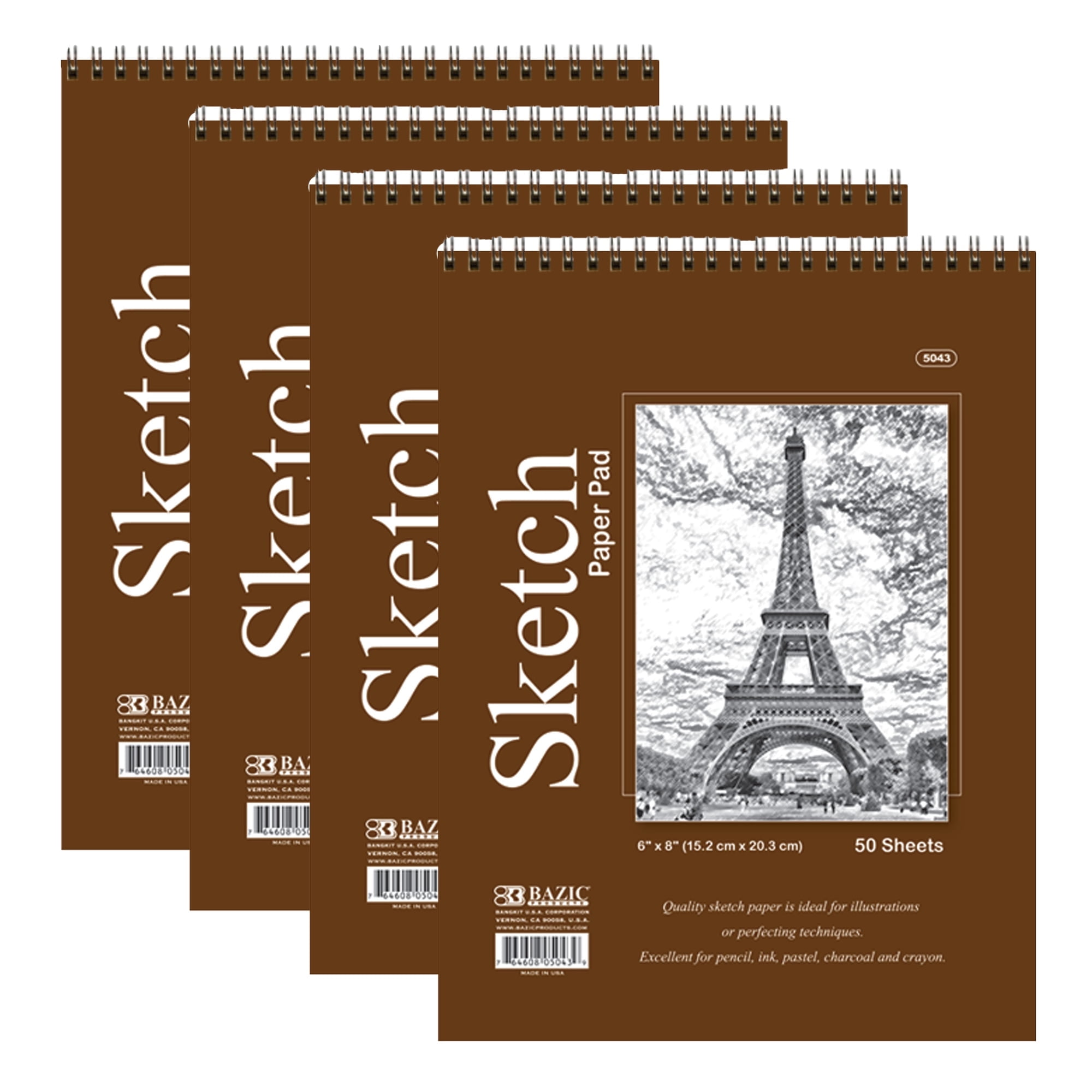 BAZIC Sketch Pad 50 Sheet 6" X 8" Top Spiral Sketchbook Drawing Pads, 4 ...