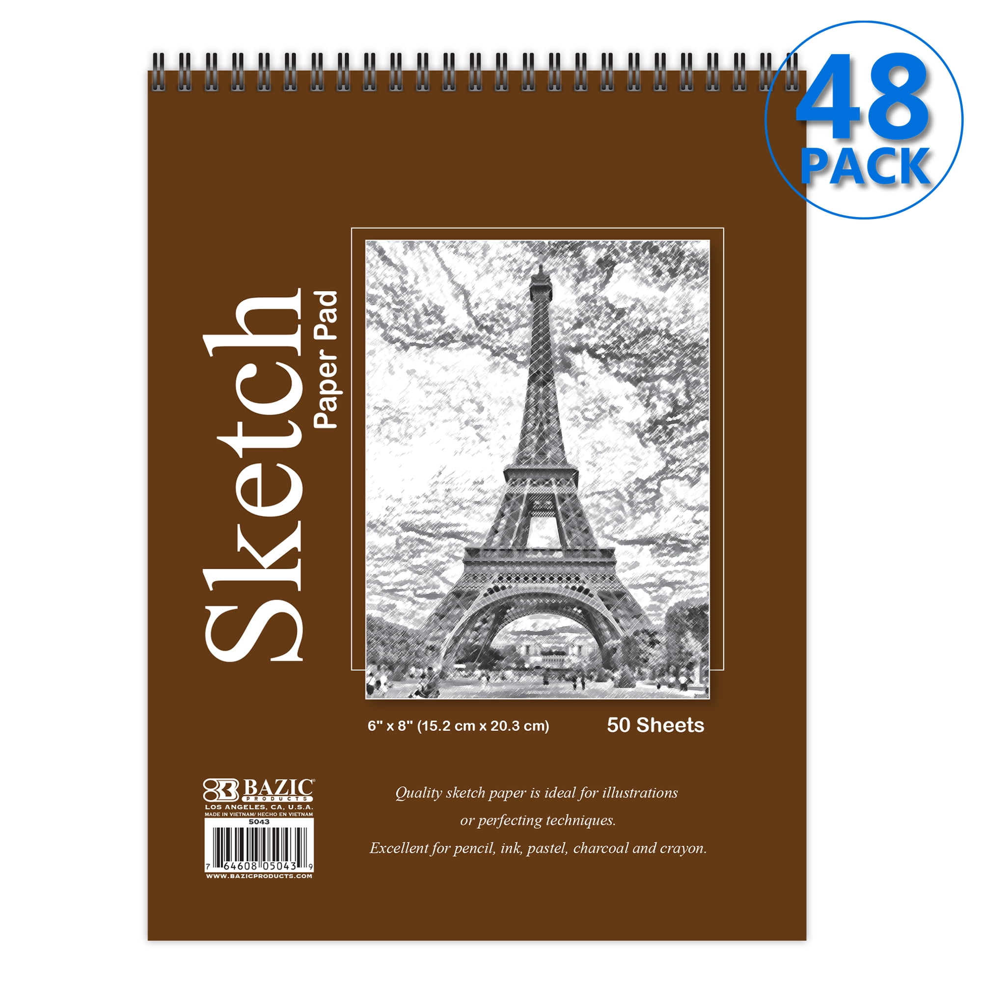BAZIC Sketch Pad 50 Sheet 6" X 8" Top Spiral Sketchbook Drawing Pads ...