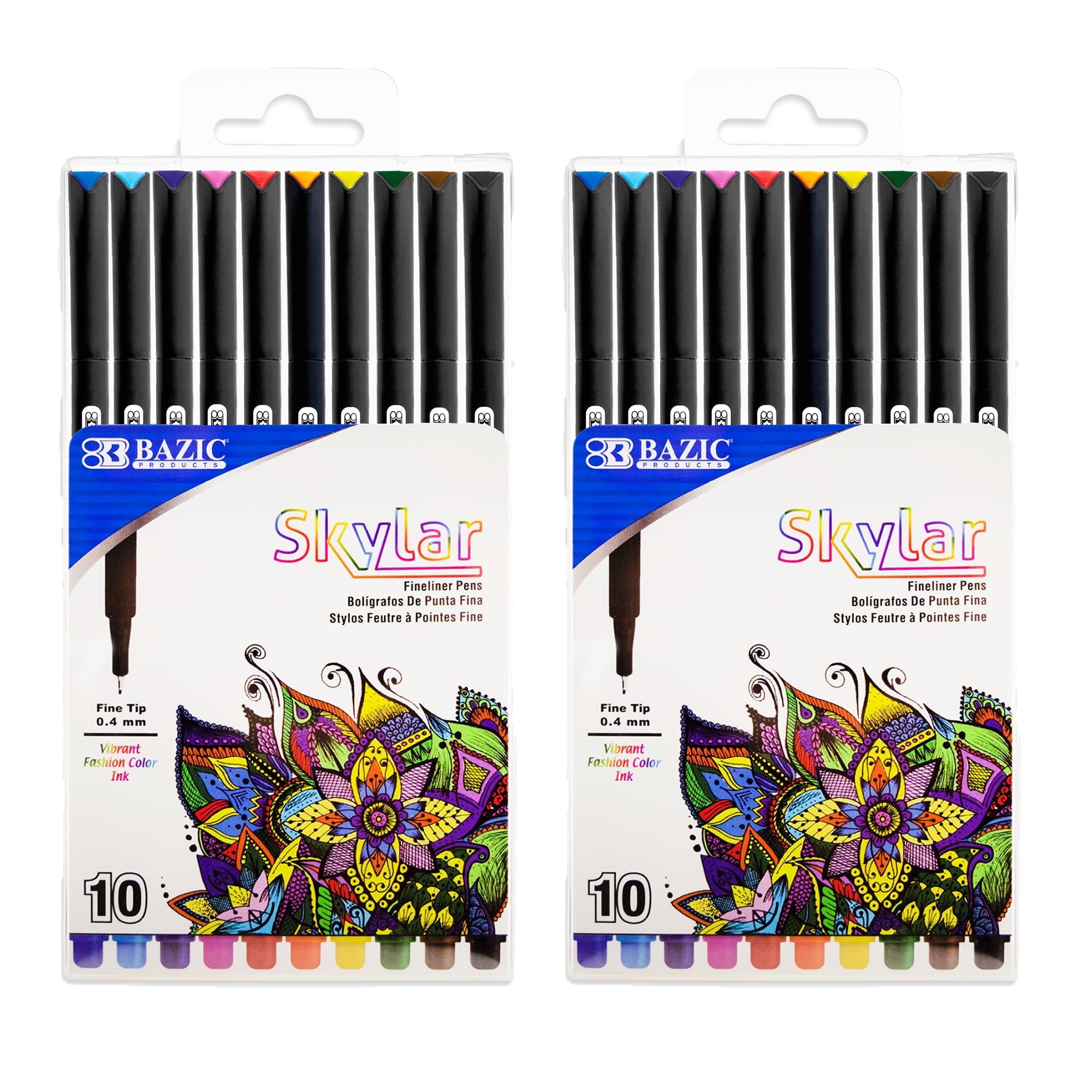 BAZIC Skylar Fineliner Pen, Fine Tip 0.4mm Pens, Assorted Colors, 10 ...