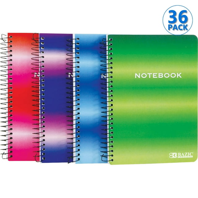 BAZIC Small Spiral Bound Notebook 5"x7", 120 Sheet, Assorted Color, 36 ...