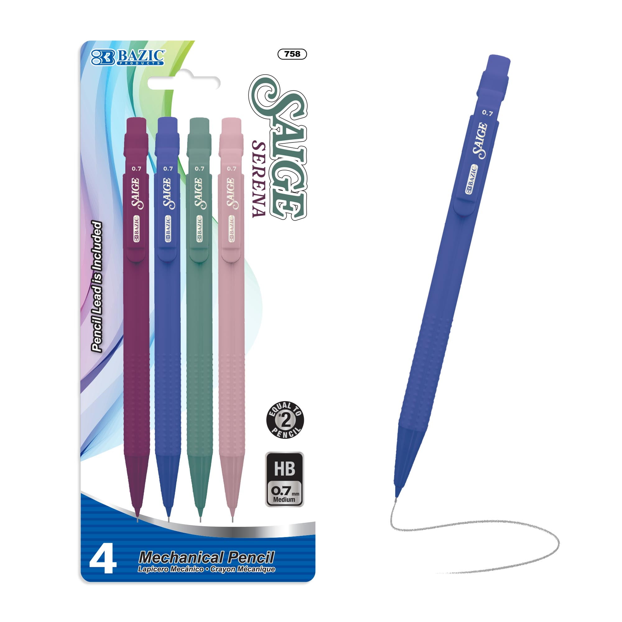 BAZIC Mechanical Pencil Saige Serena 0.7mm, Smooth Writing Pencils (4 ...