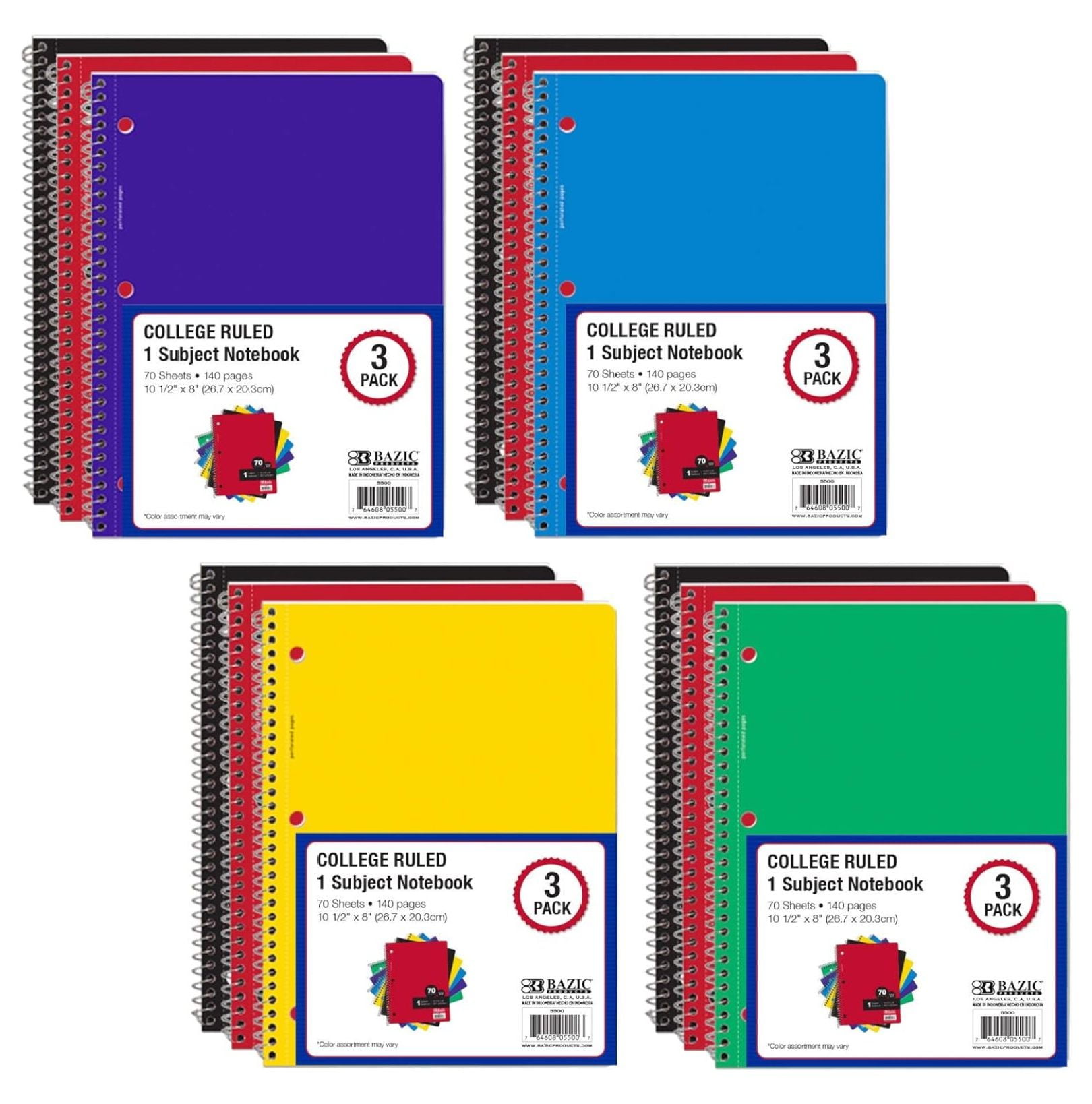 BAZIC Spiral Notebook 1 Subject College Ruled 70 Sheets Notebooks ...