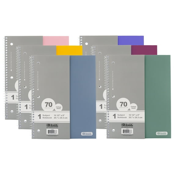 BAZIC Spiral Notebook, 1 Subject, College Ruled Paper 8" x 10-1/2", 70 ...