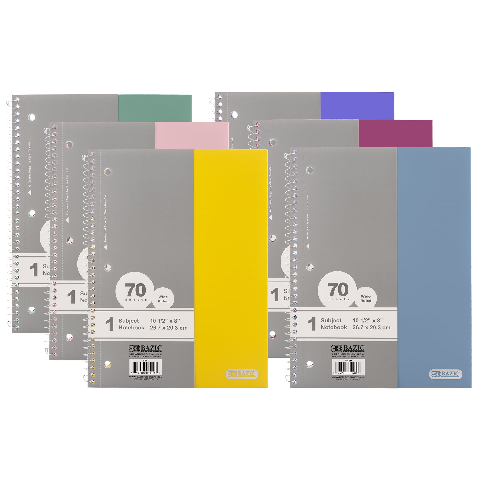 BAZIC Spiral Notebook, 1 Subject, Wide Ruled Paper 8" x 10-1/2", 70 ...