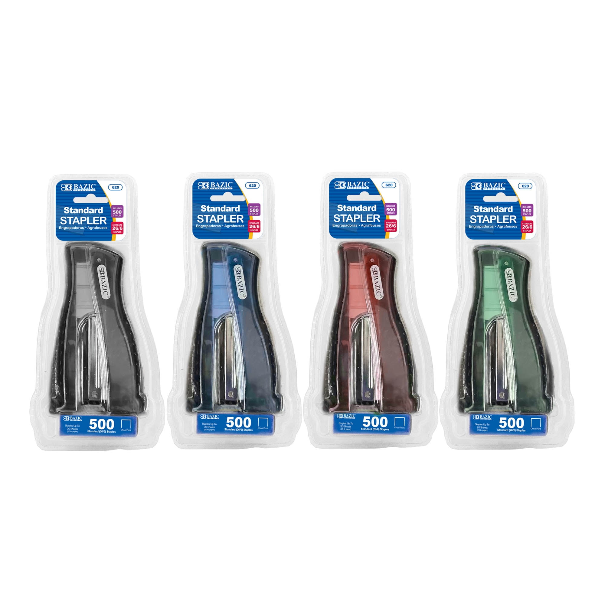 BAZIC Stand-Up Stapler w/500 Staples, Standard (26/6), Soft Grip, 12 ...