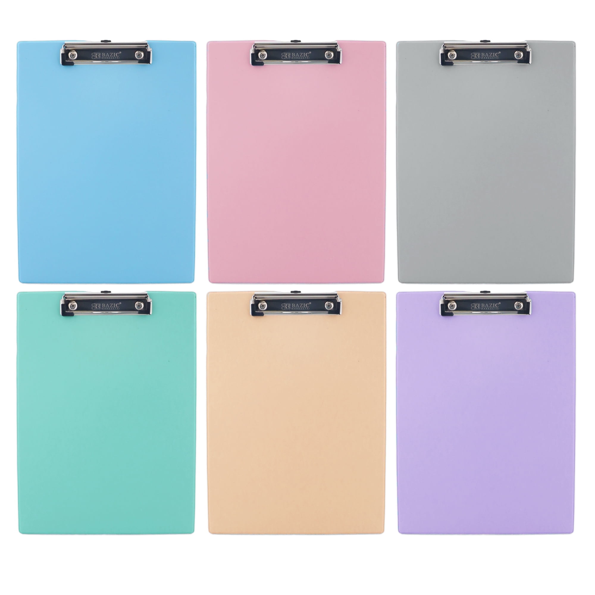 BAZIC Standard Plastic Clipboards w/ Low Profile Clip, Assorted Pastel ...