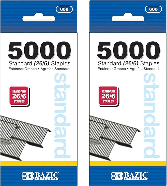 BAZIC Staples Standard (26/6) 5000/Pack, Stapler Refill Standard Size ...
