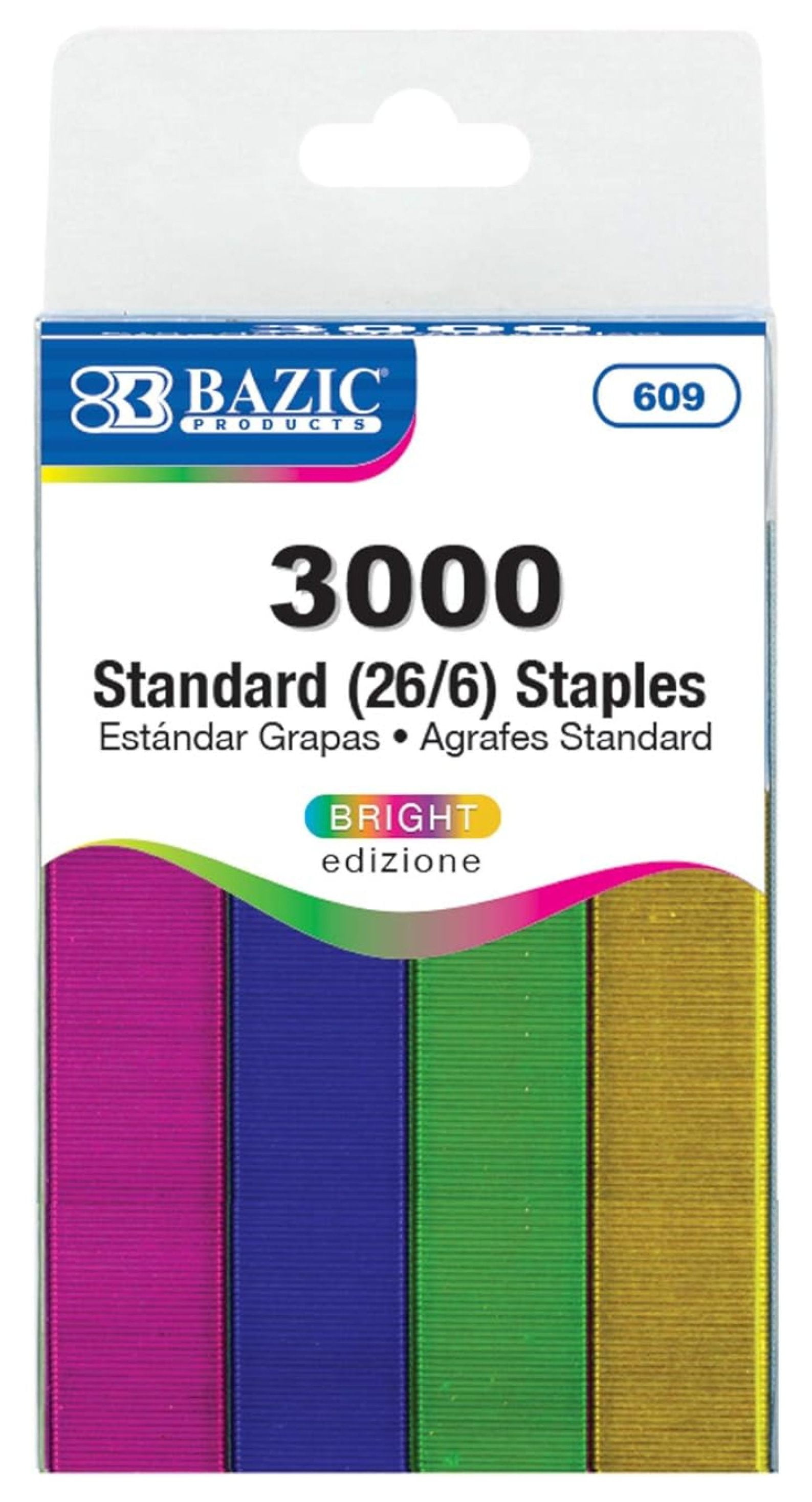 BAZIC Staples Standard (26/6) Metallic Color 3000/Pack, Stapler Refill ...