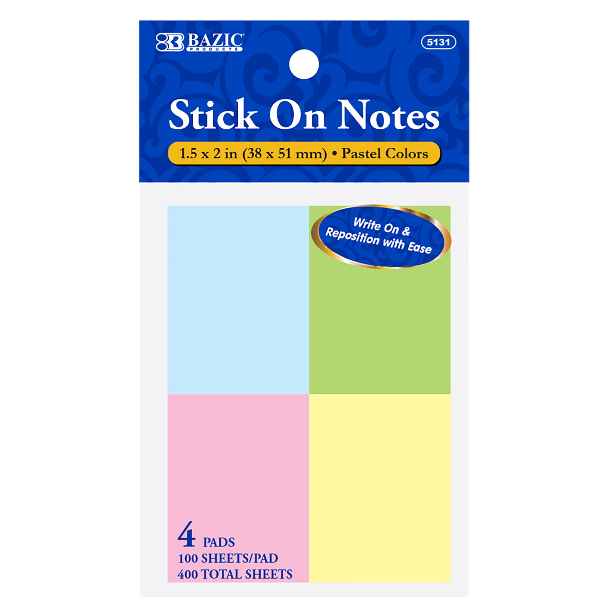 BAZIC Sticky Notes 1.5x2 Assorted Color, (400 Sheets/Pack), 1-Pack ...