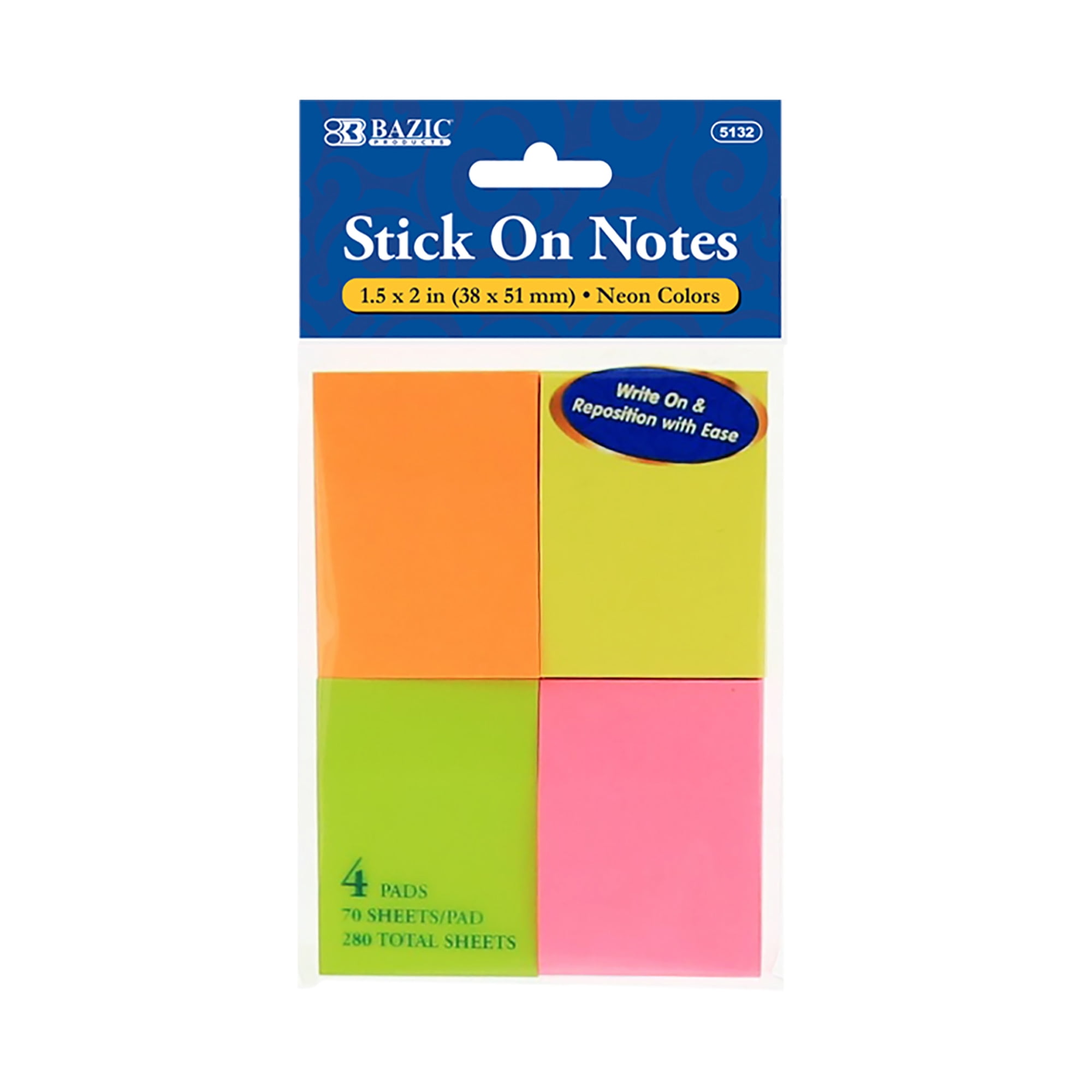 BAZIC Sticky Notes 1.5x2 Neon Color, (280 Sheets/Pack), 1-Pack ...