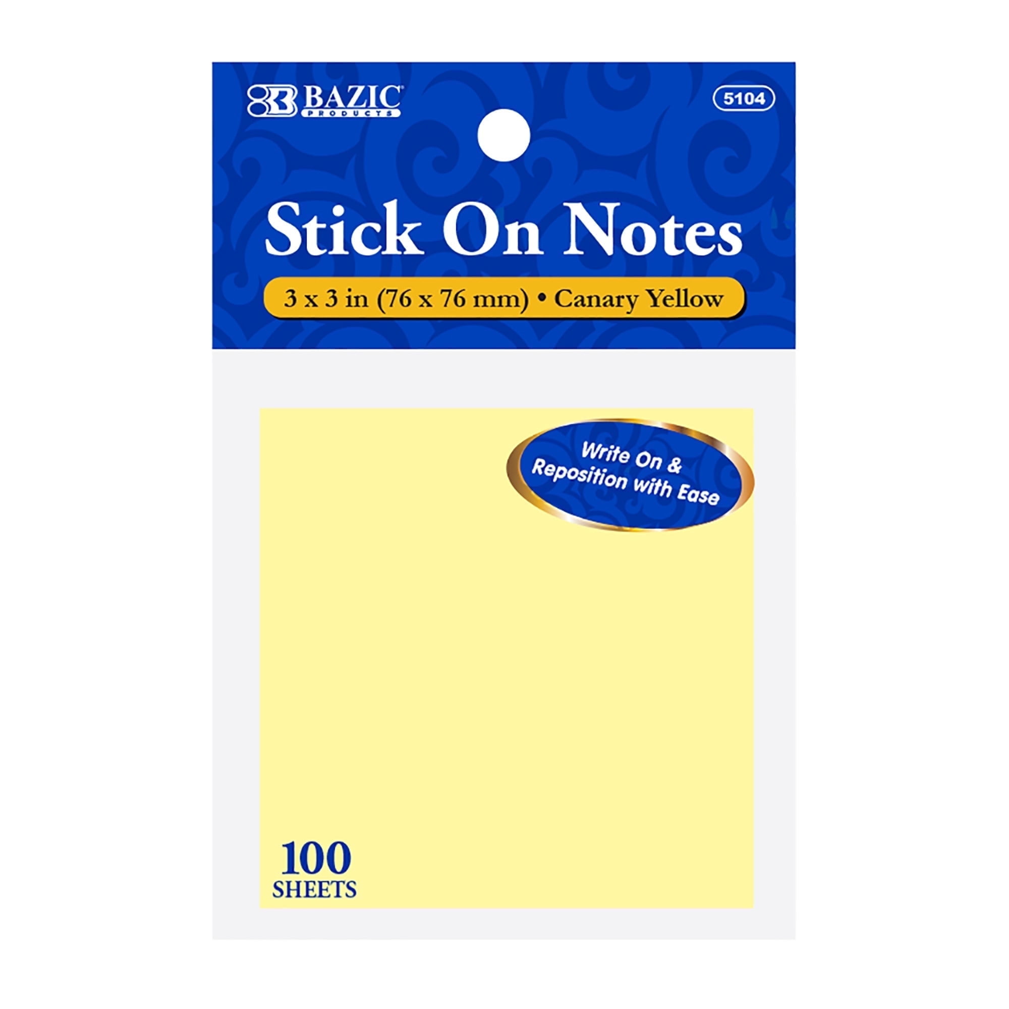 BAZIC Sticky Notes 3x3 Yellow Colors, 1-Pack - Walmart Business Supplies