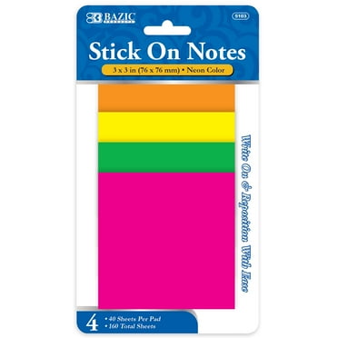 BAZIC Sticky Notes 3x3 Neon Assorted Colors, (80 Sheets/Pack), 4-Pack ...