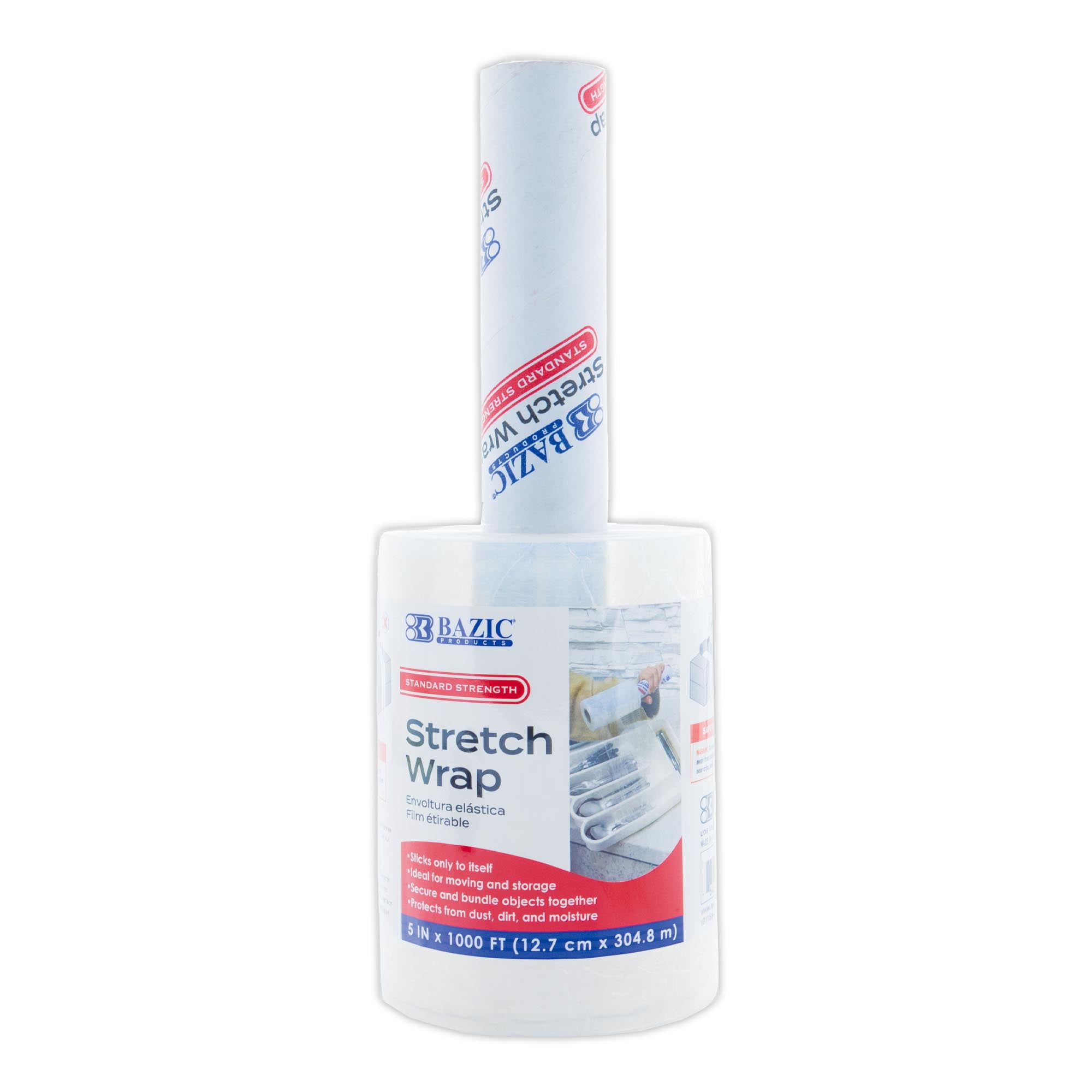 BAZIC Stretch Wrap Film Clear 5" x 1000 Ft with Handle, Standard ...