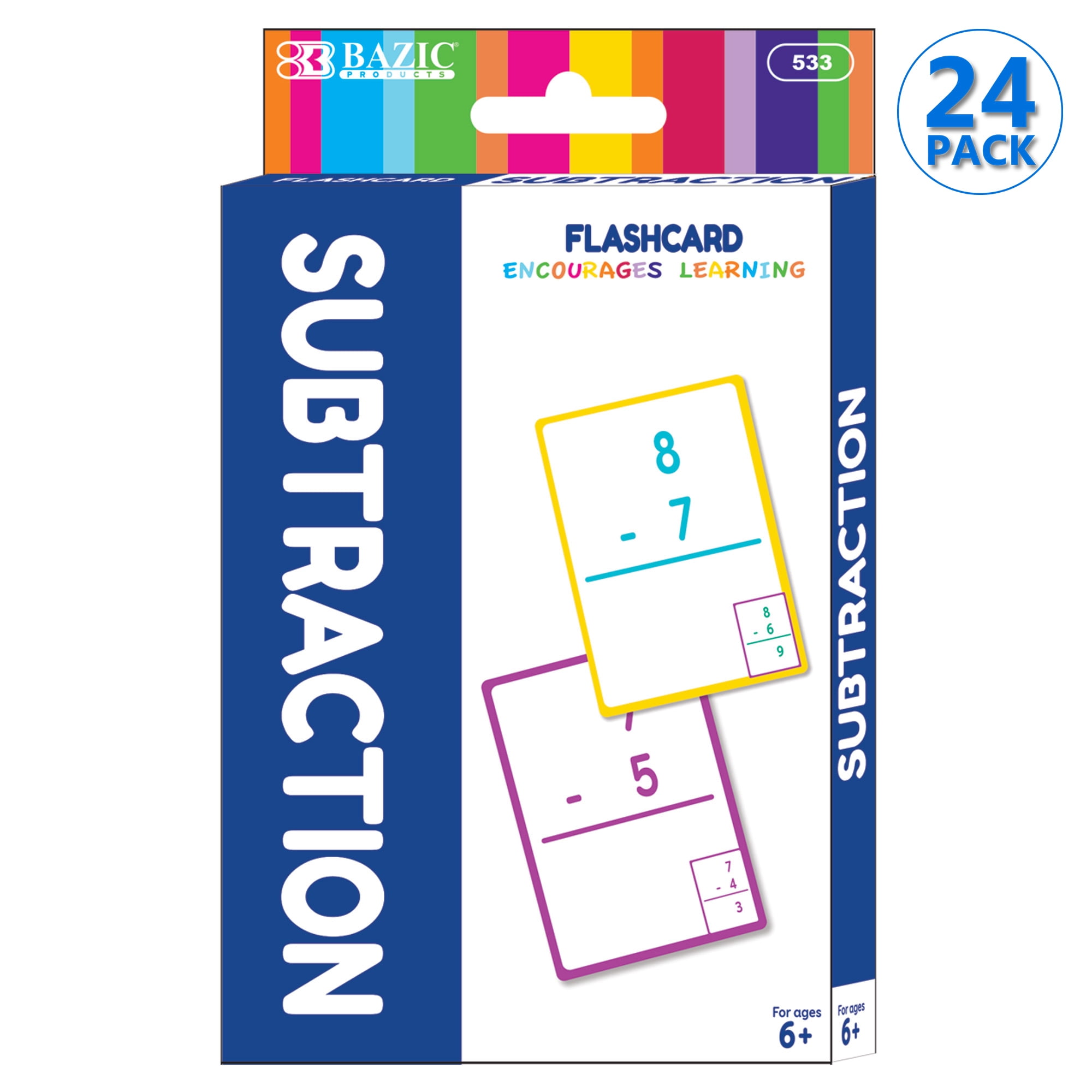 BAZIC Subtraction Flash Cards, Numbers Math Flashcards (36/Pack), 24 ...