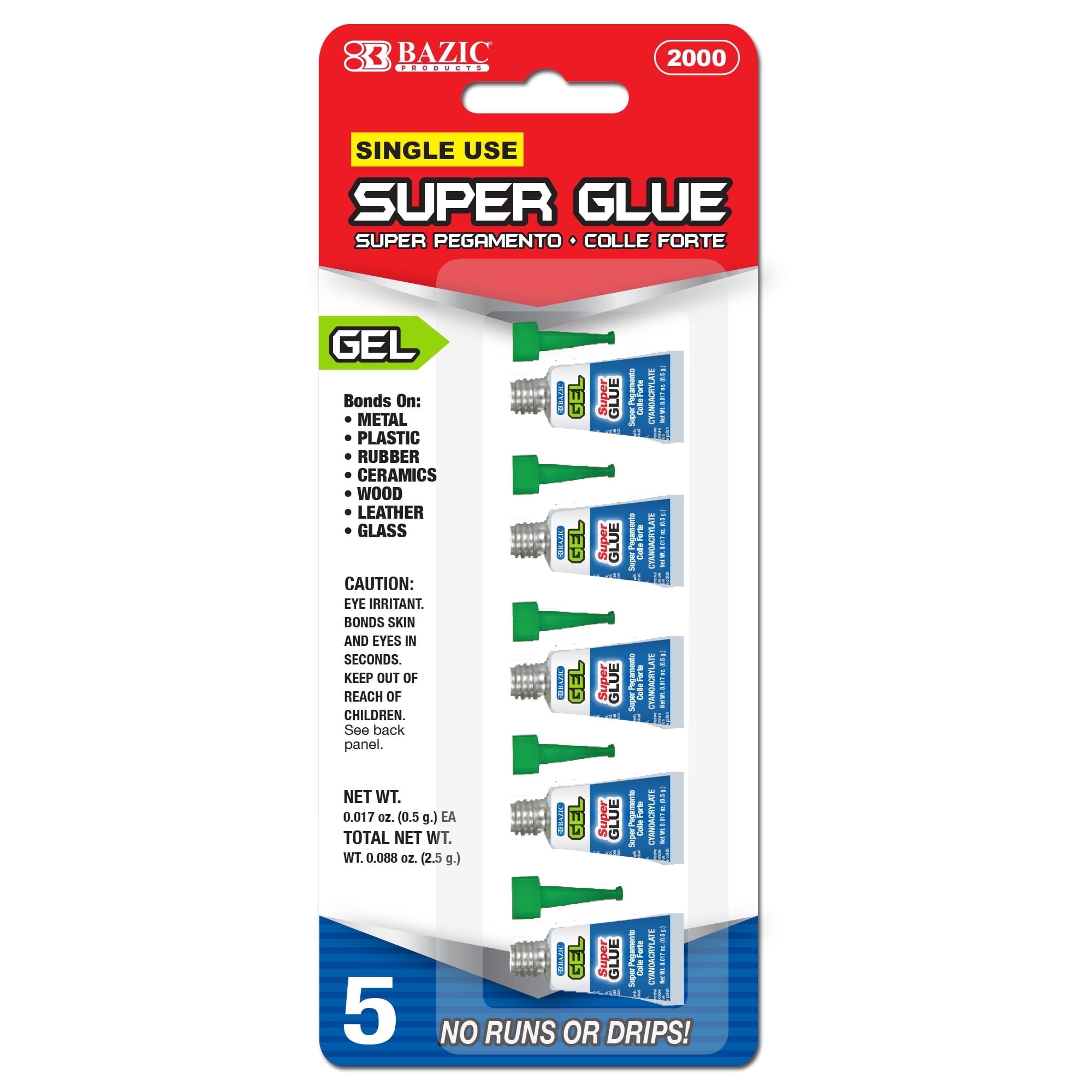 BAZIC Super Glue Gel 0.5g, Clear No Run Gel, Fast Dry Mini Small Tube ...