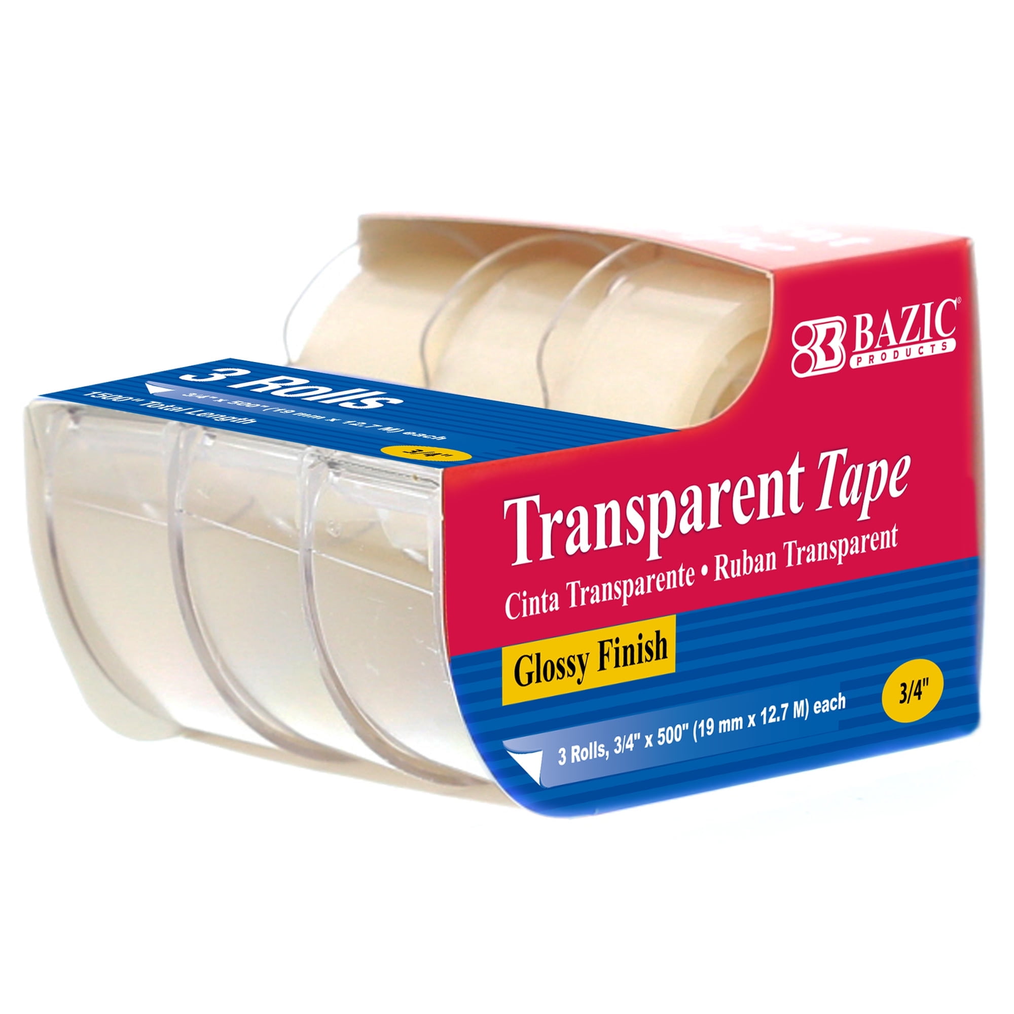 BAZIC Transparent Tape w/ Dispenser 3/4" X 500", Glossy Finish, (3/Pack ...
