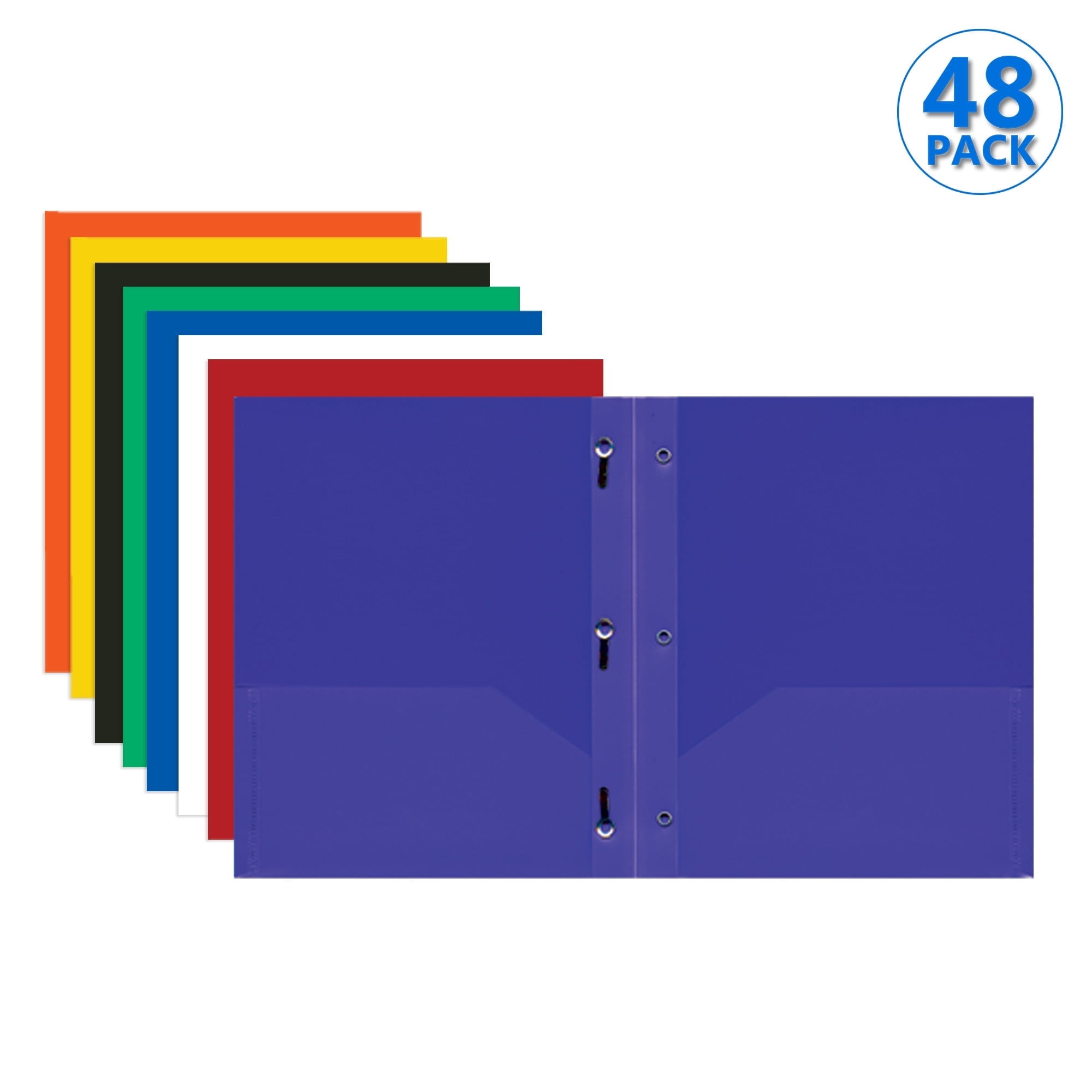 BAZIC Two Pocket Paper Portfolios, 3 Prong Fastener Clip Poly Folders ...