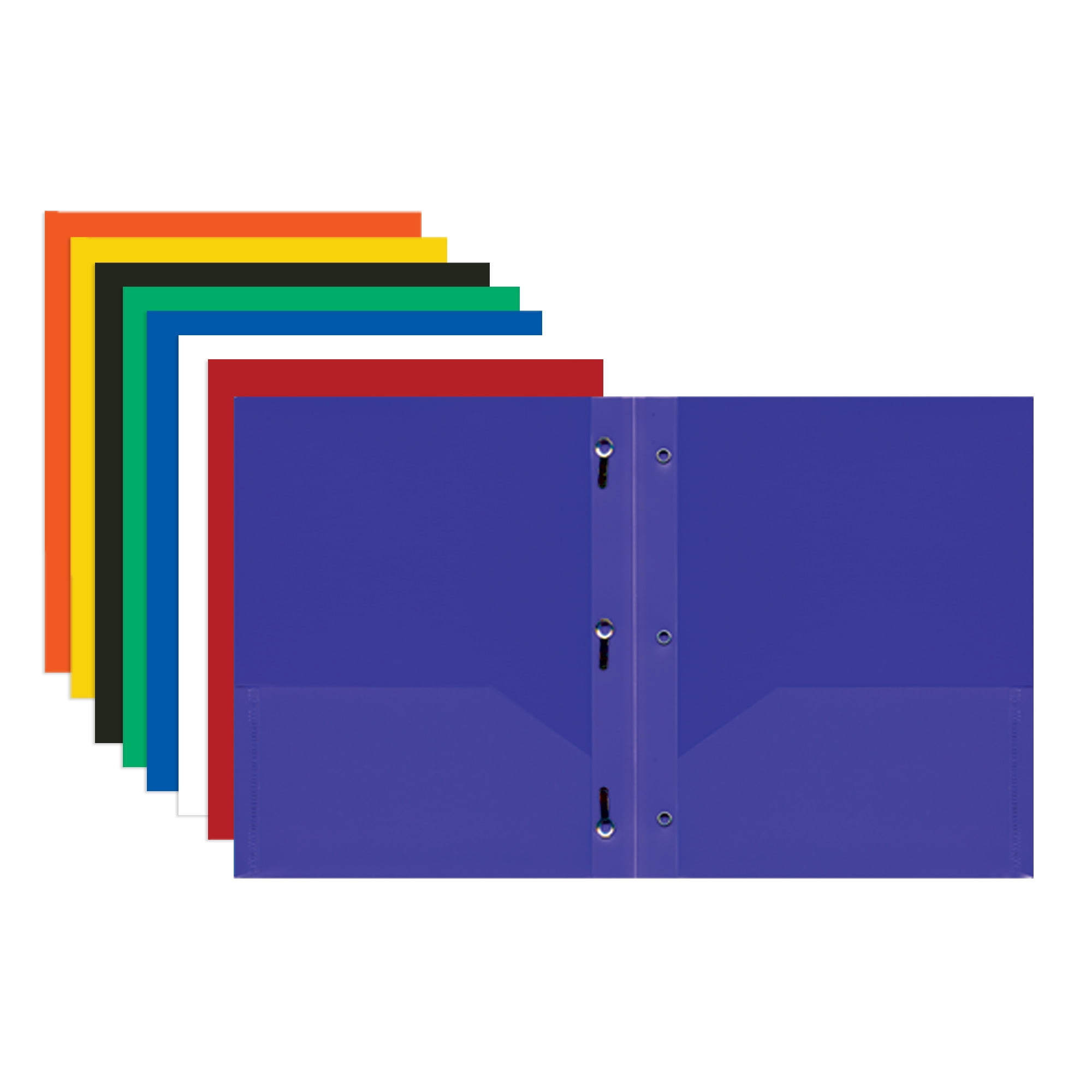 BAZIC Solid Color 2 Pocket Paper Portfolios, 3 Prong Fastener Clip Poly ...
