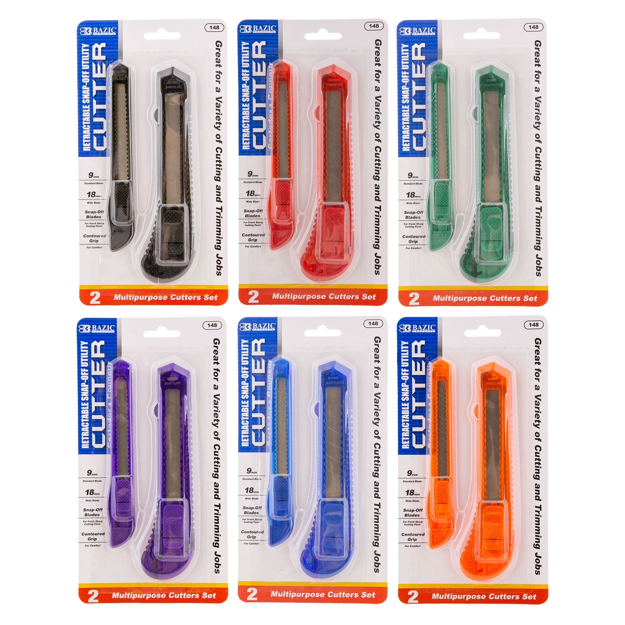 BAZIC Utility Knife Box Cutter 18mm, 9mm Blade, Retractable Snap-Off ...