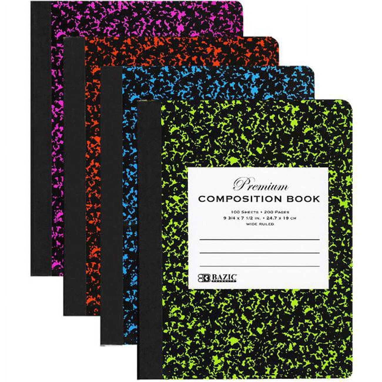 BAZIC W/R 100 Ct Premium Assorted Color Marble Composition Book, Case ...