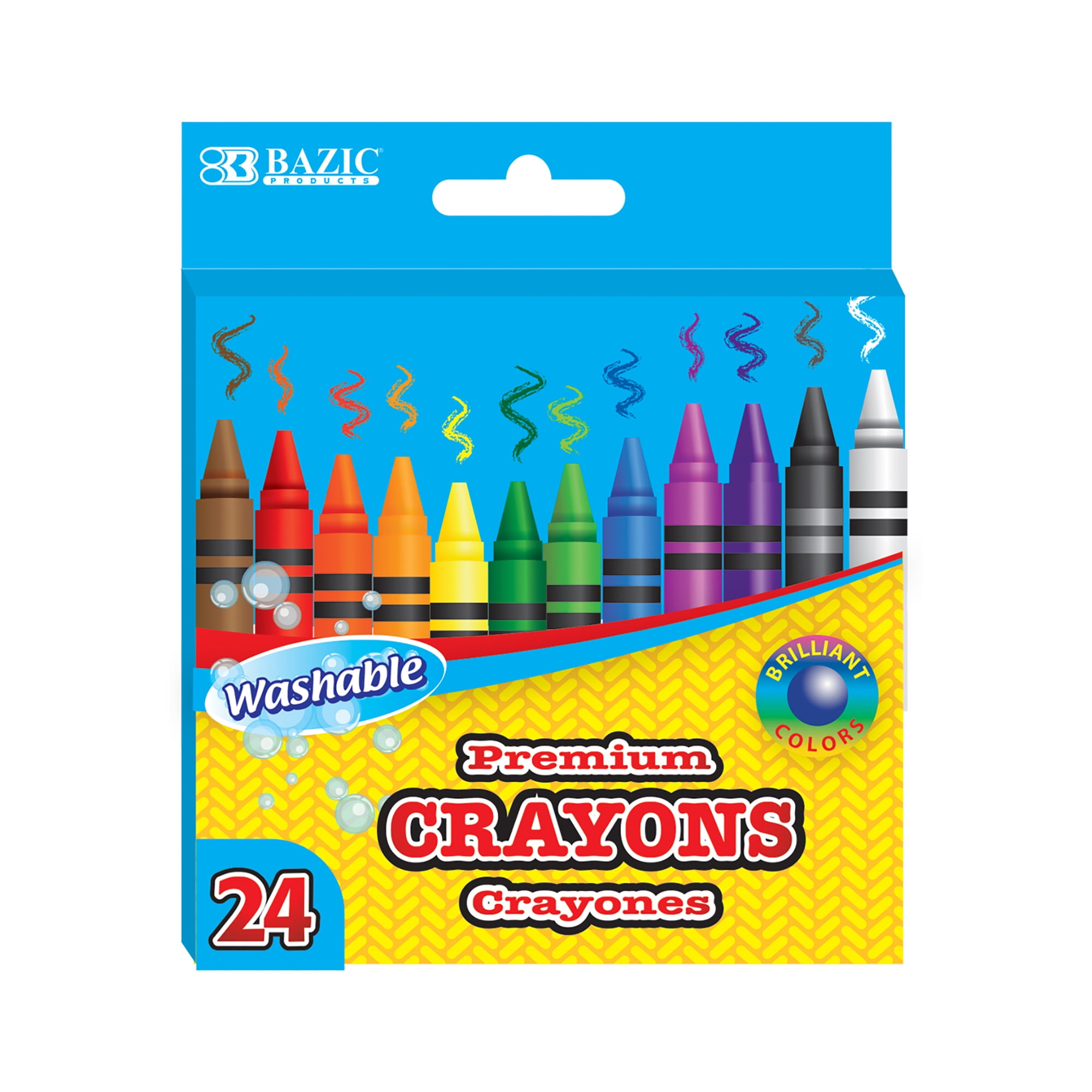 BAZIC Washable Crayons 24 Color, Non Toxic Drawing Crayon (24/Pack), 1 ...