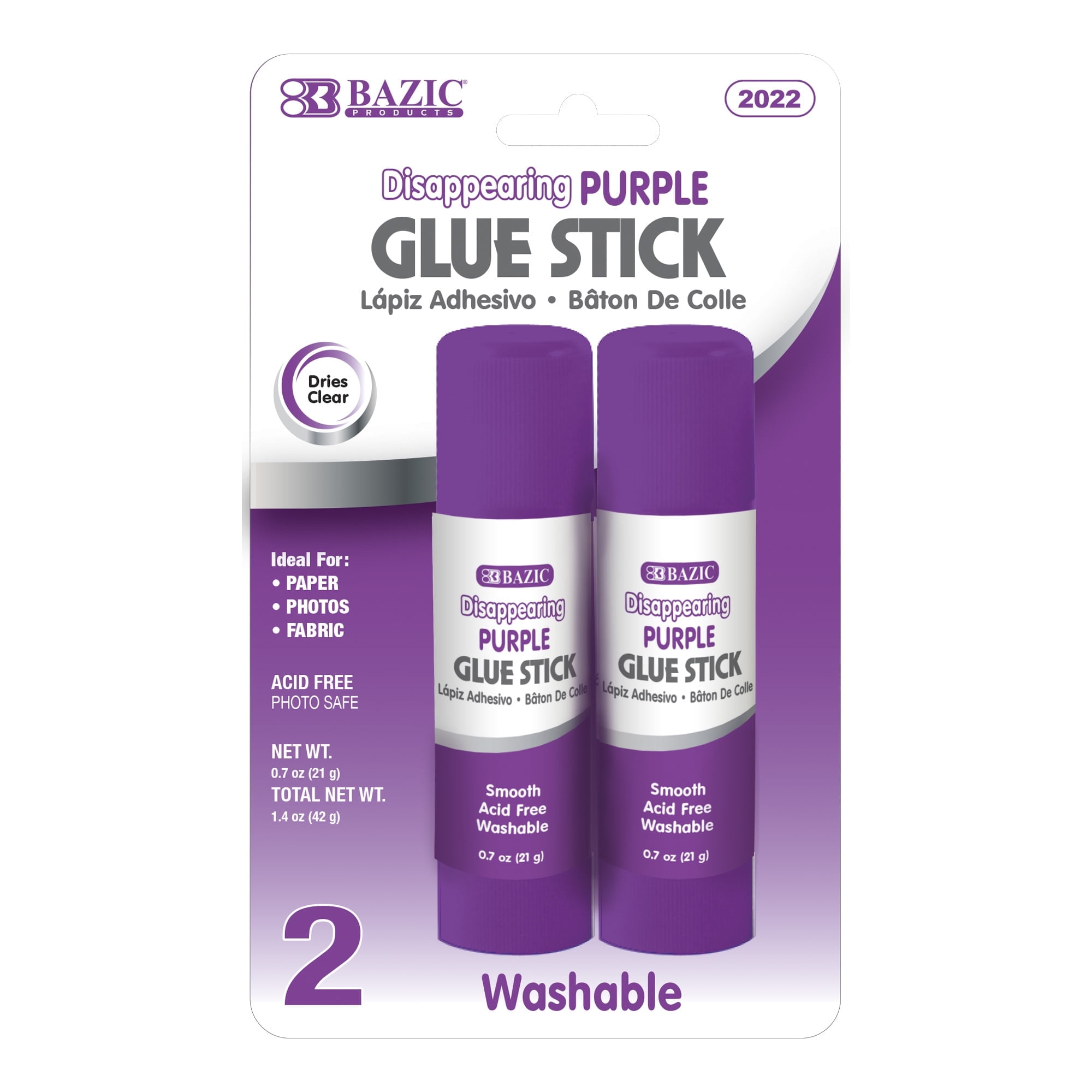 BAZIC Washable Disappearing Purple Glue Stick 21g/0.7 Oz, Color Acid ...