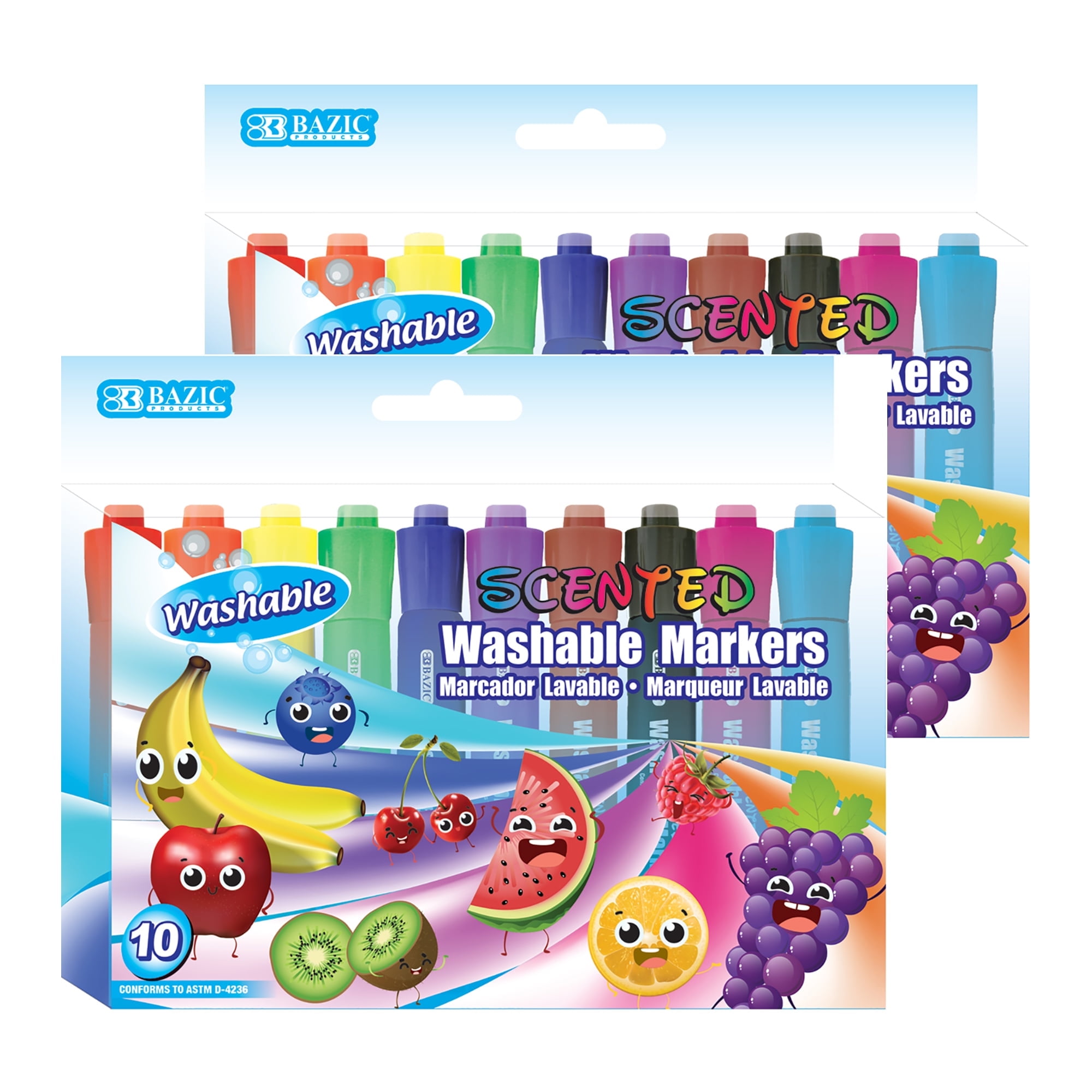BAZIC Fruit Scented Markers, Washable, 10 Color, Chisel Tip, Kids ...