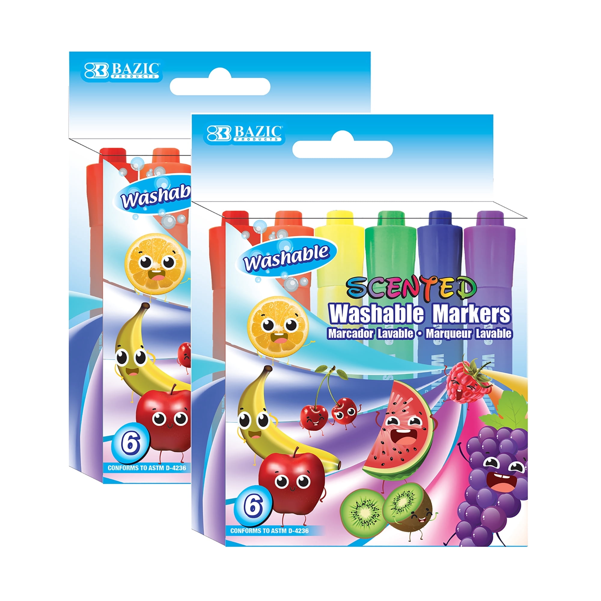 BAZIC Washable Fruit Scented Markers 6 Color Chisel Tip (6/Pack), 2 ...