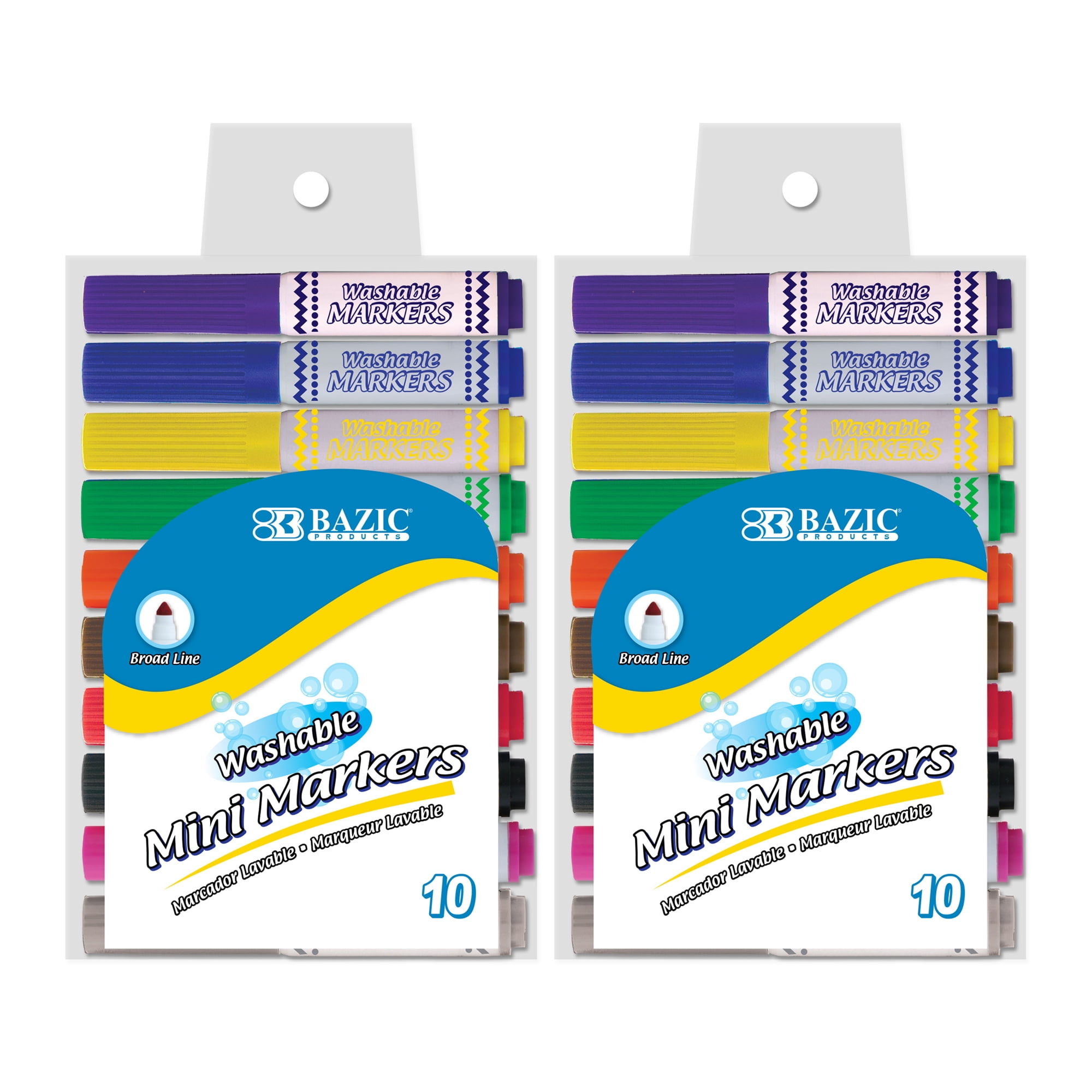 BAZIC Washable Markers 10 Color Mini Coloring Marker (10/Pack), 2-Packs ...