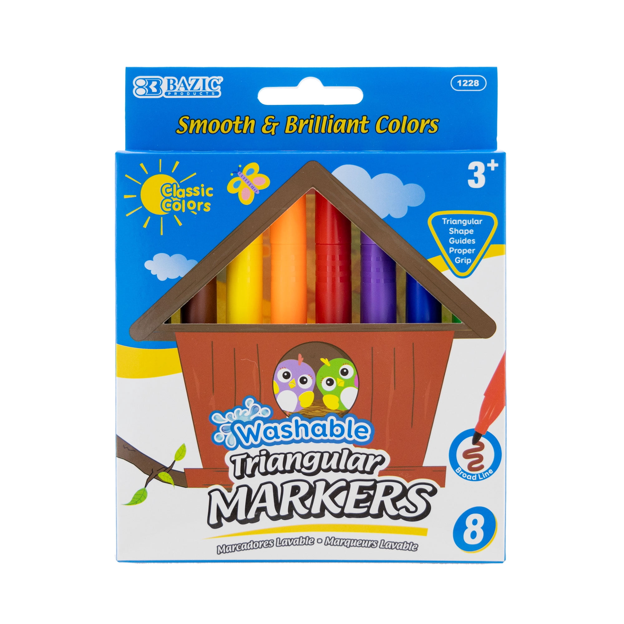 BAZIC Washable Markers 8 Color Triangle Jumbo Coloring Marker (8/Pack ...