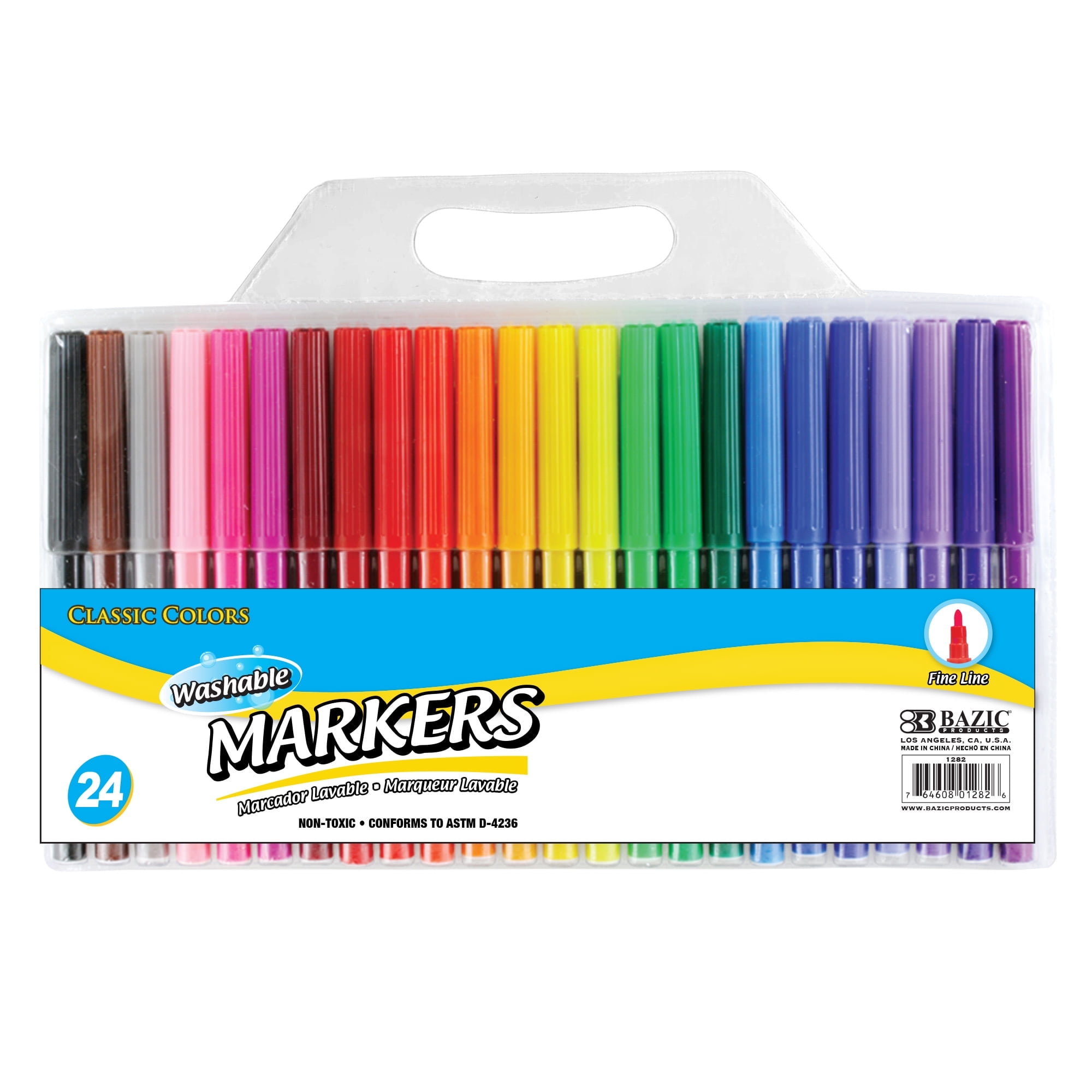 BAZIC Washable Markers Fine Line 24 Color Coloring Marker (24/Pack), 1 ...