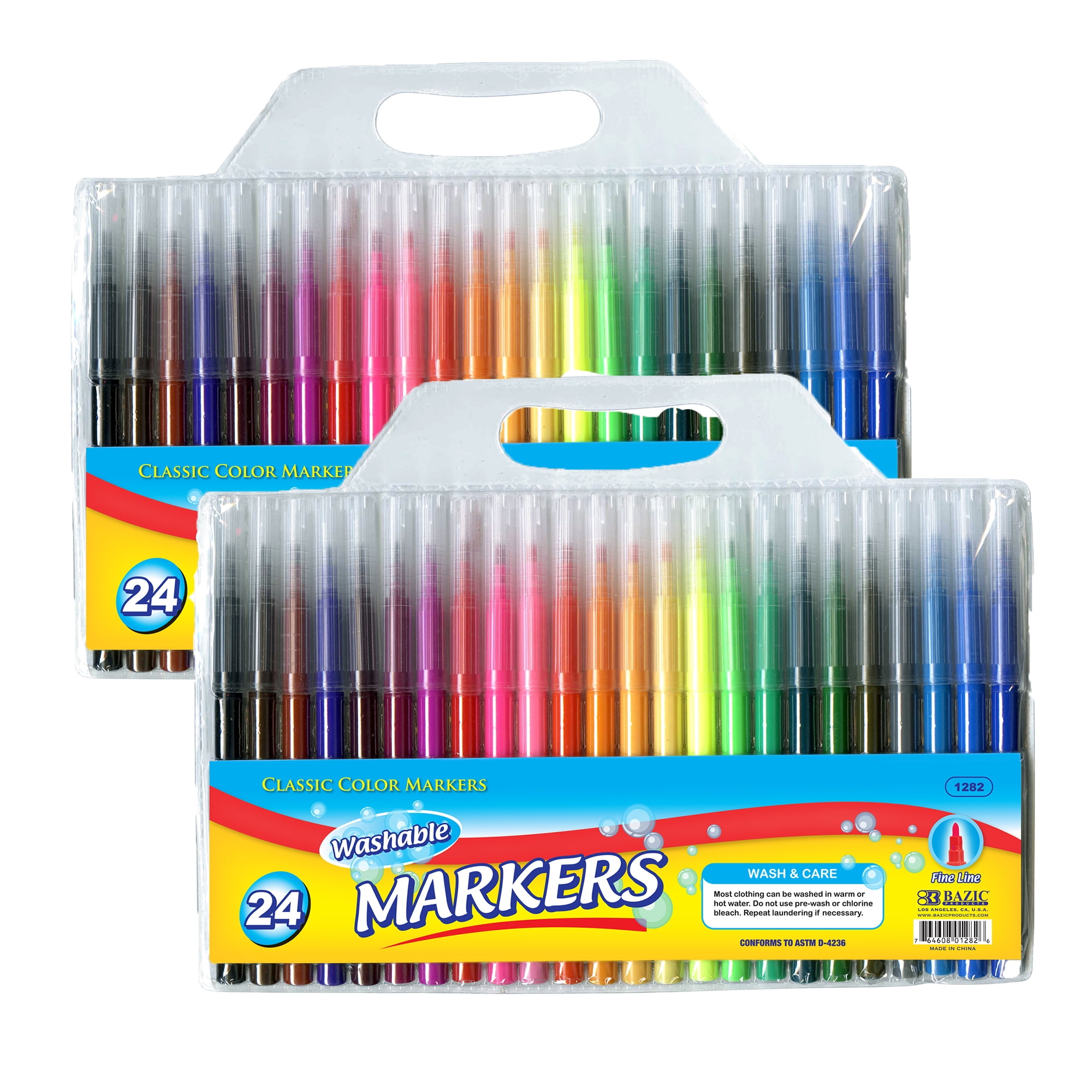 BAZIC Washable Markers Fine Line 24 Color Coloring Marker (24/Pack), 2 ...