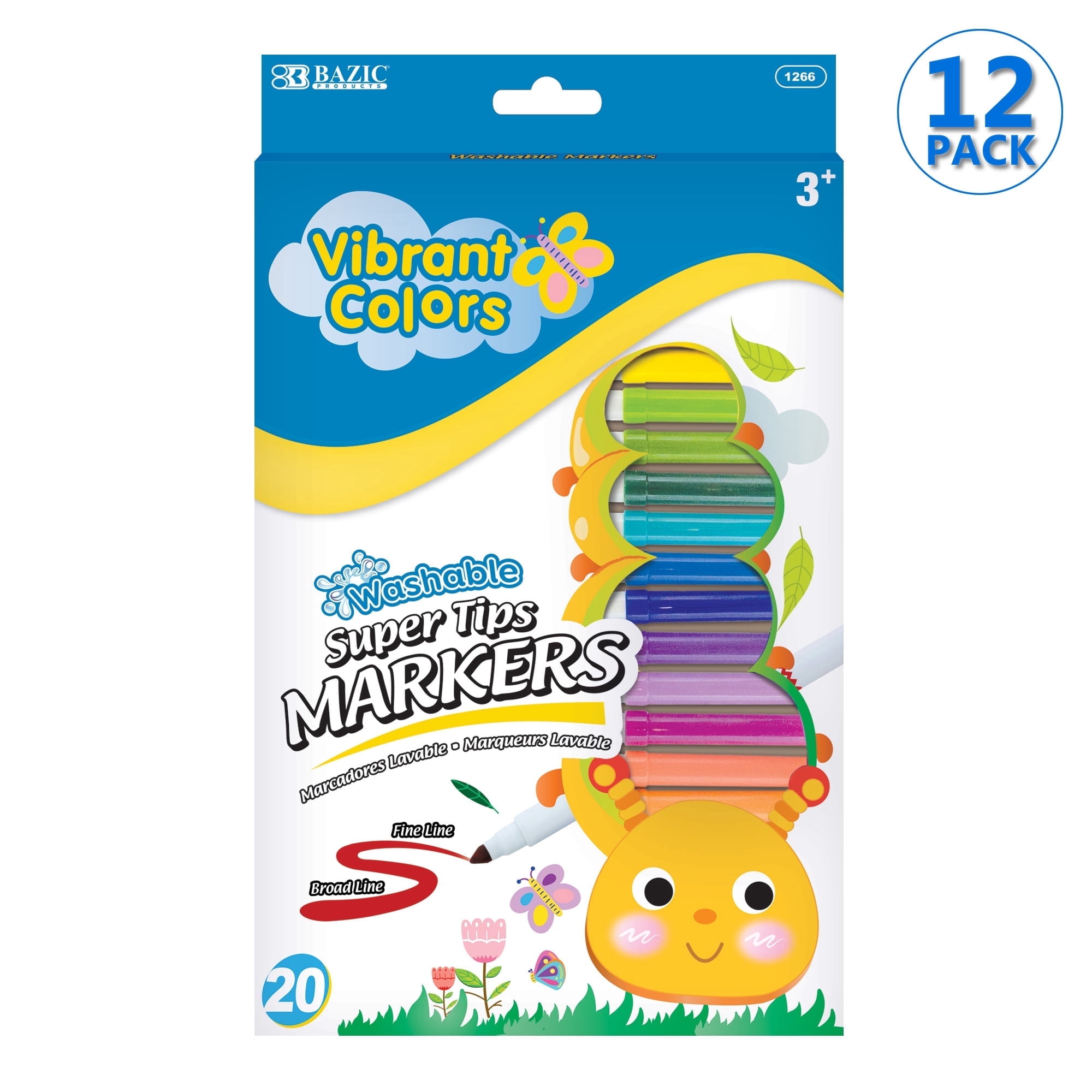 BAZIC Washable Markers Super Tip 20 Color, Fine Line Coloring Marker ...