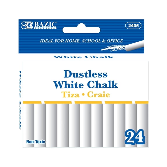BAZIC Products, Dustless White Chalk, 24/Box, Bright Shades - Walmart.com