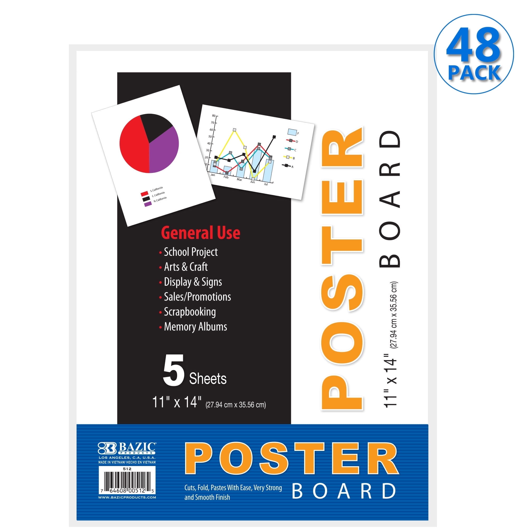 BAZIC White Poster Board 11" X 14", For School Craft, (5/Pack), 48-Pack ...