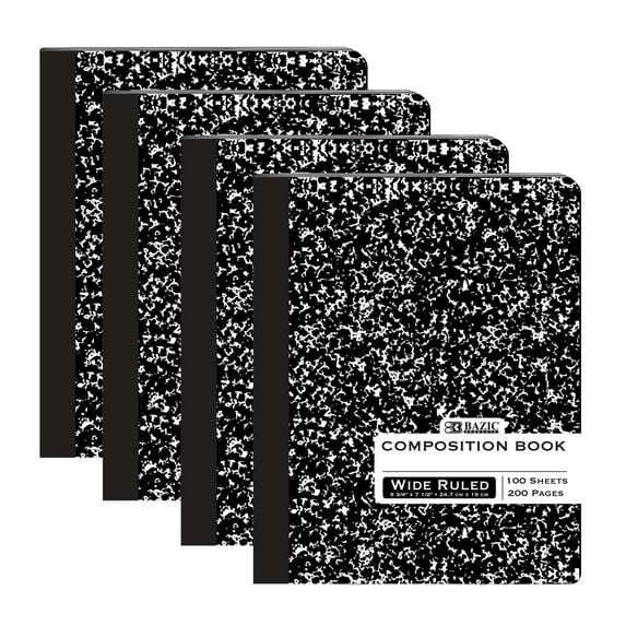 BAZIC College Bound Wide Ruled Black Marble Composition Notebook, 100 ...