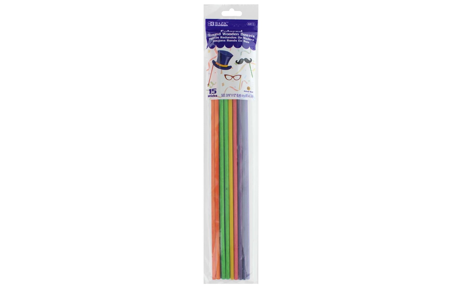 Round Multi-Colored Wooden Dowel, 3/16" x 12", Pack of 15 - Walmart.com