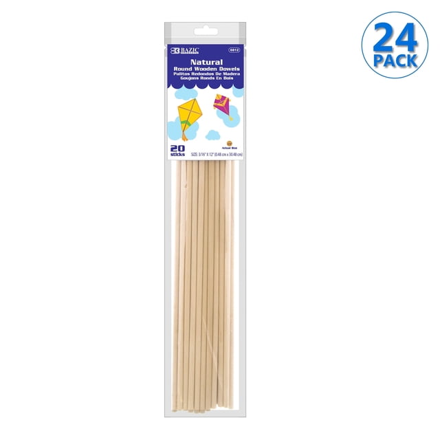 BAZIC Wooden Dowel Rods Wood Sticks, 3/16"x12" Natural Hardwood Stick ...