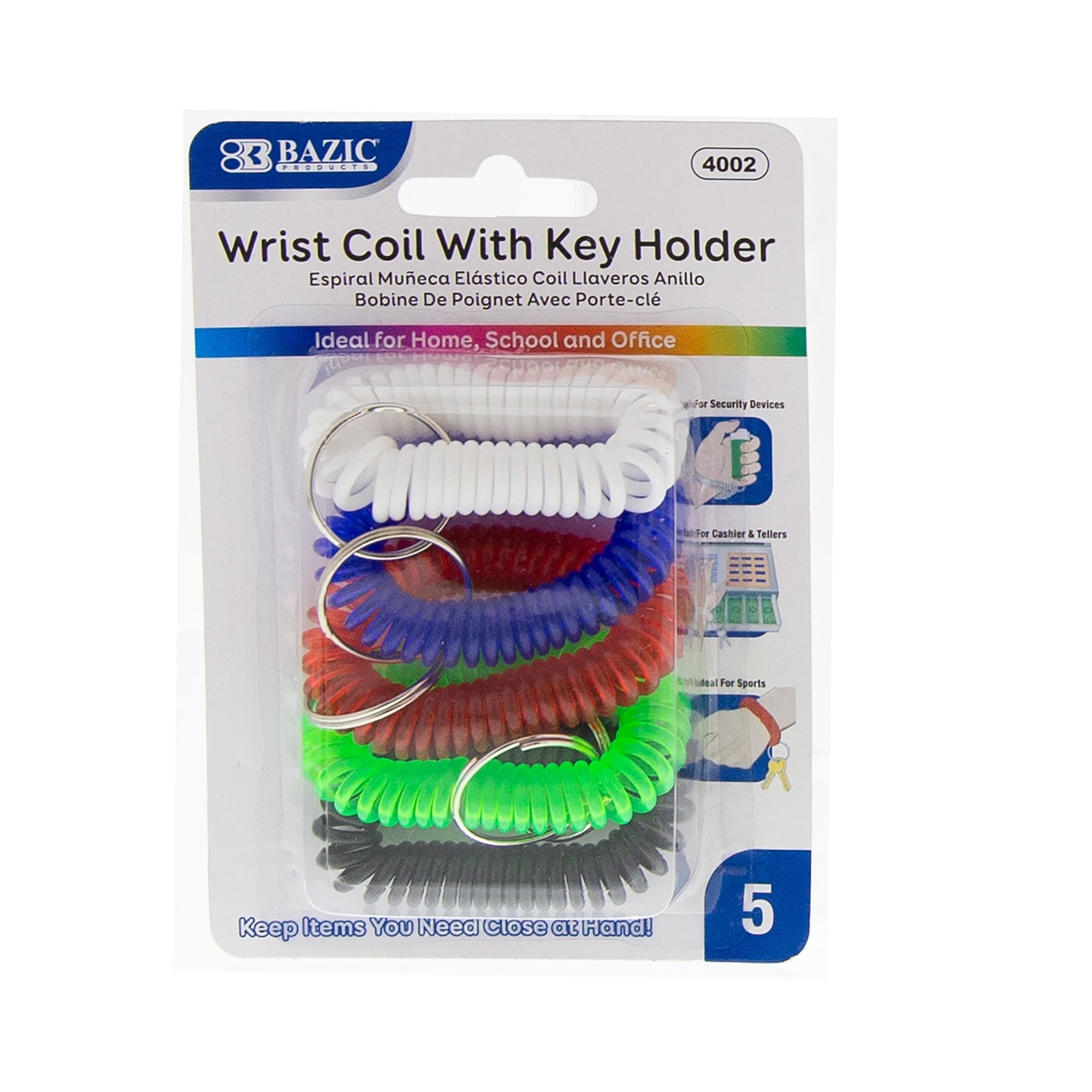 BAZIC Stretchy Spiral Wrist Band Key Chain, Key Ring Holder (5/Pack), 1 ...