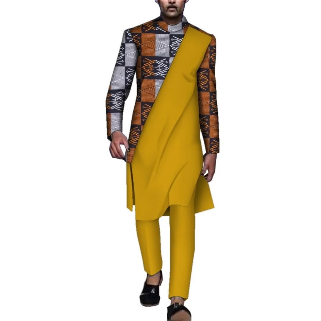 BAZINRICHE 2 pcs African Men Outfits Set Long Sleeve Dashiki Shirt and ...